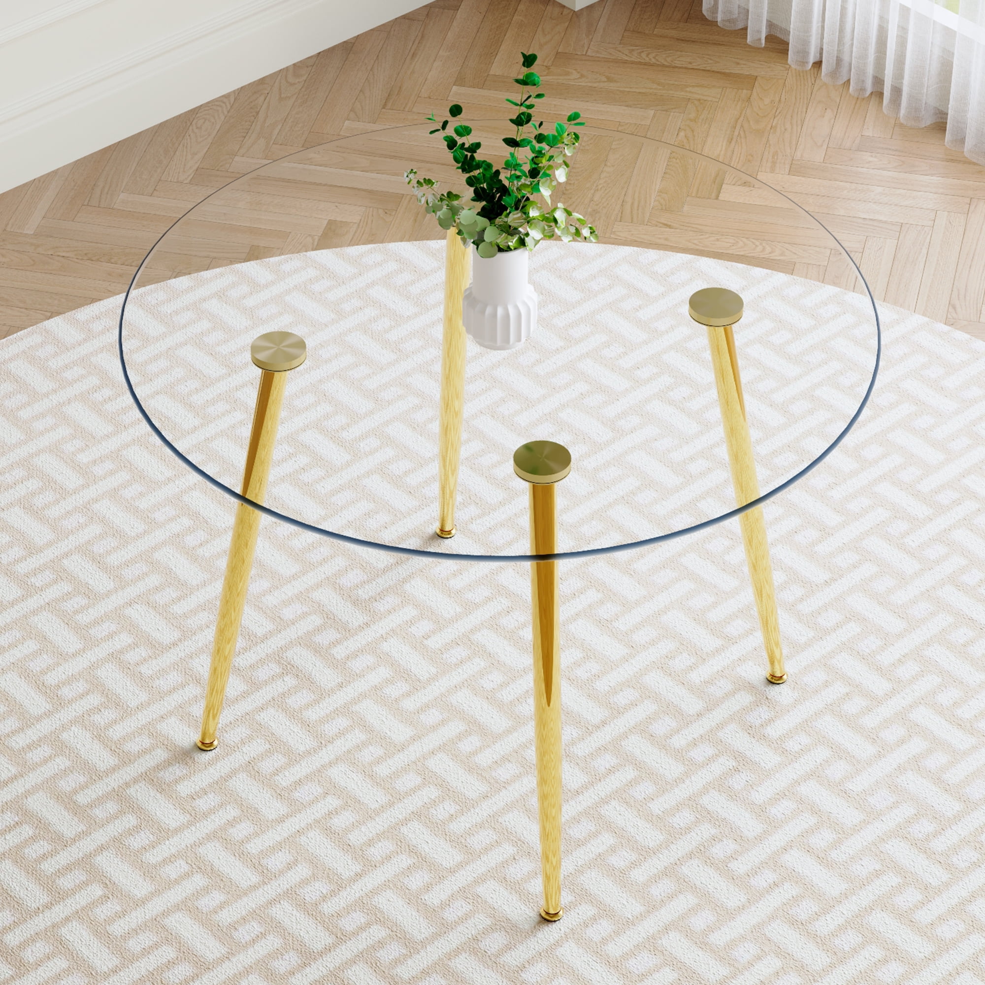 CoSoTower Round Dining Table with Glass Top, Gilded Metal Legs ...