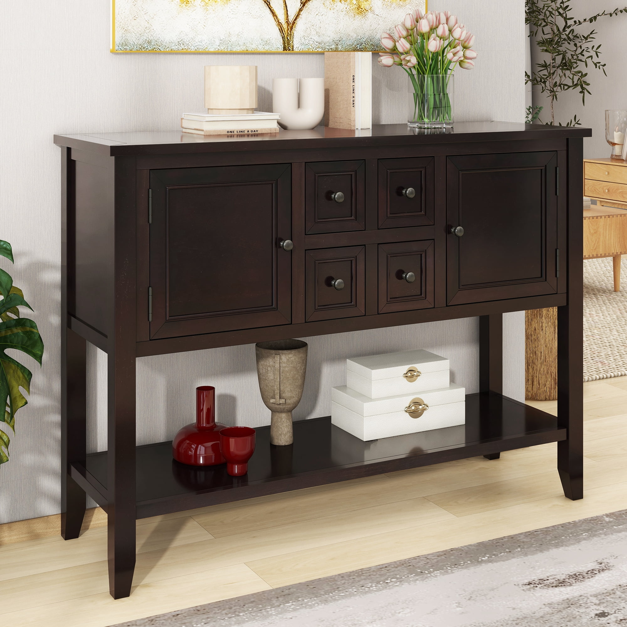 CoSoTower Series Ample Storage Vintage Console Table with Four Small ...