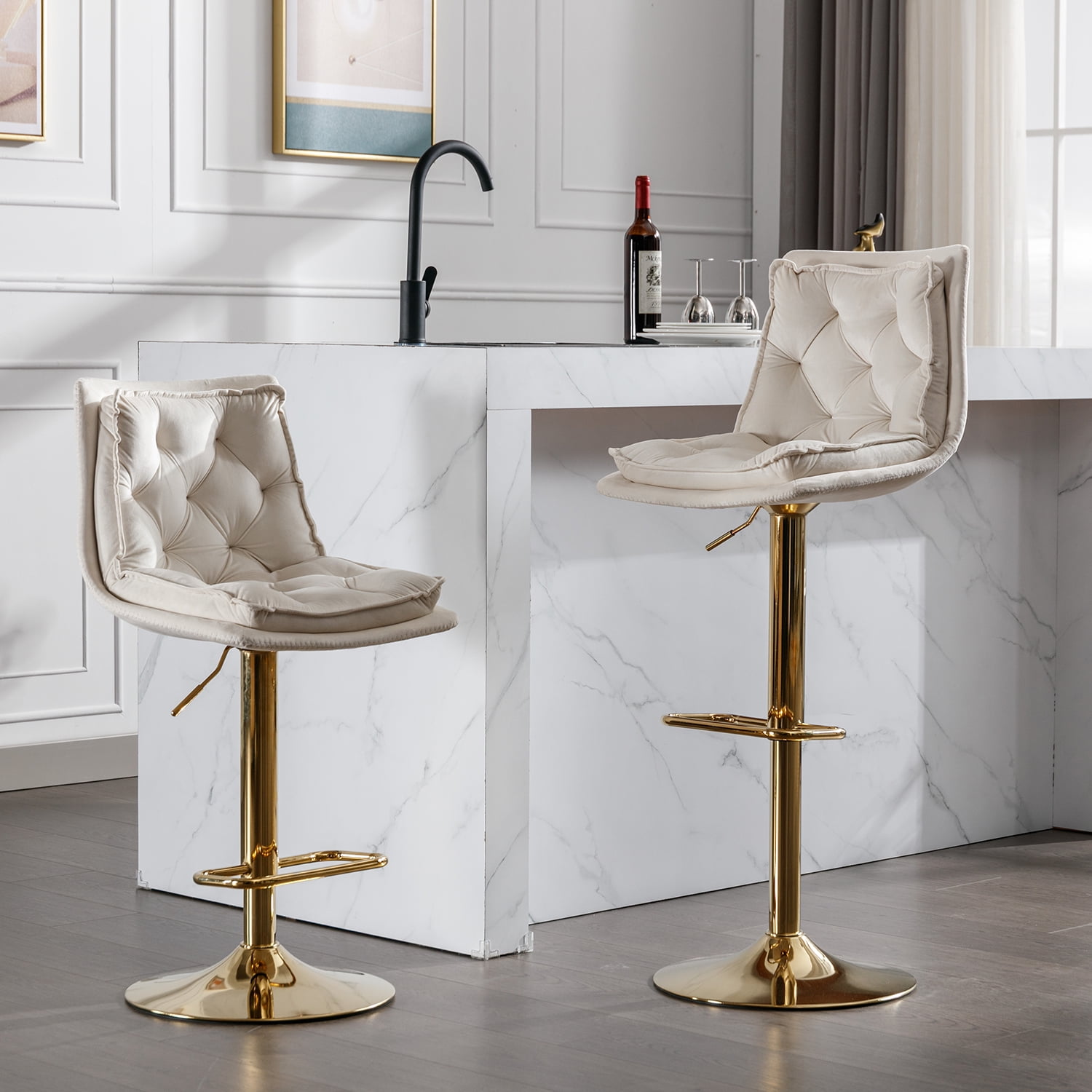 CoSoTower Set of 2 Bar Stools, with Chrome Footrest and Base Swivel ...