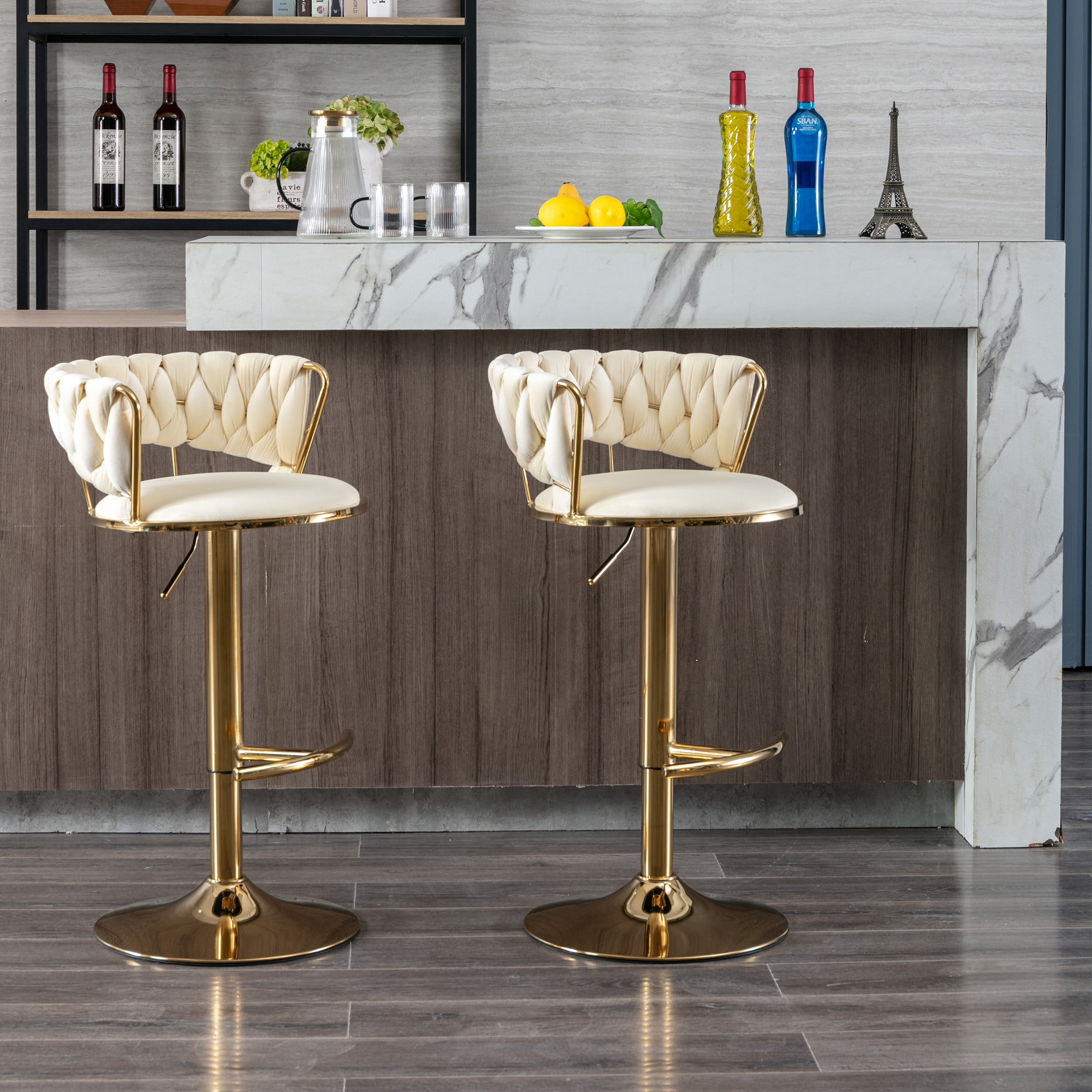 CoSoTower Set of 2 Bar Stools, with Chrome Footrest and Base Swivel ...