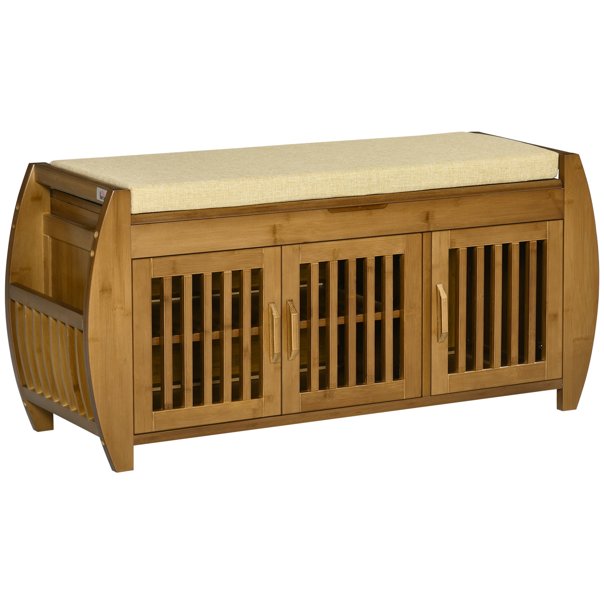 CoSoTower Shoe Bench with Storage Cabinets, Bamboo Entryway Bench with ...