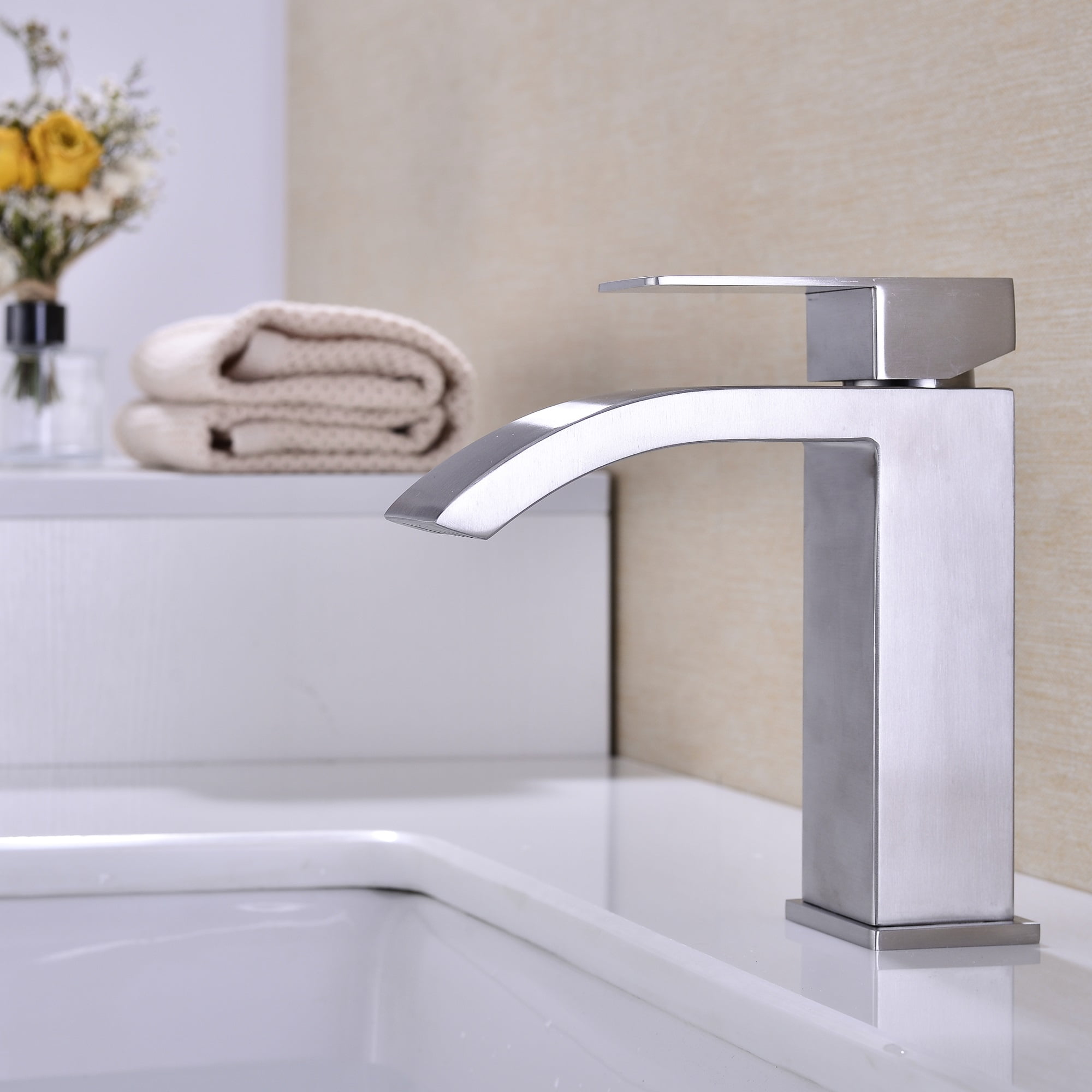 CoSoTower Single Handle Waterfall Bathroom Vanity Sink Faucet with ...