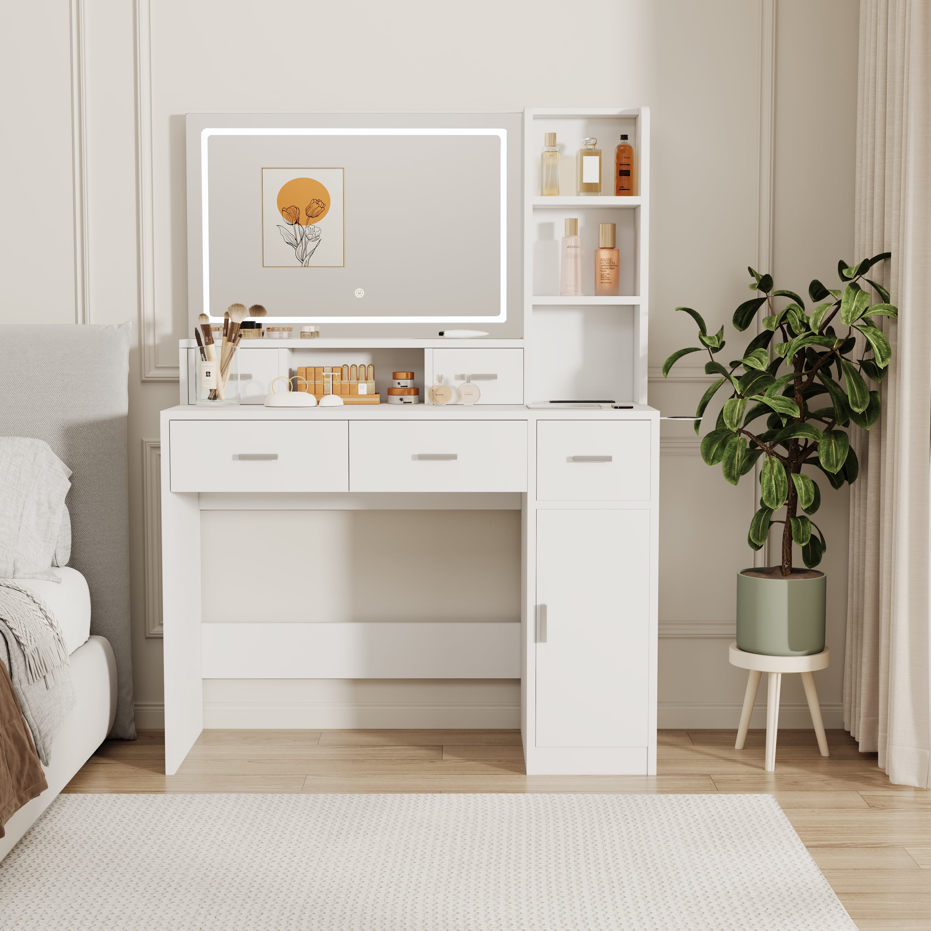 CoSoTower Smart Mirror Dressing Table with Drawers and Storage Cabinet ...