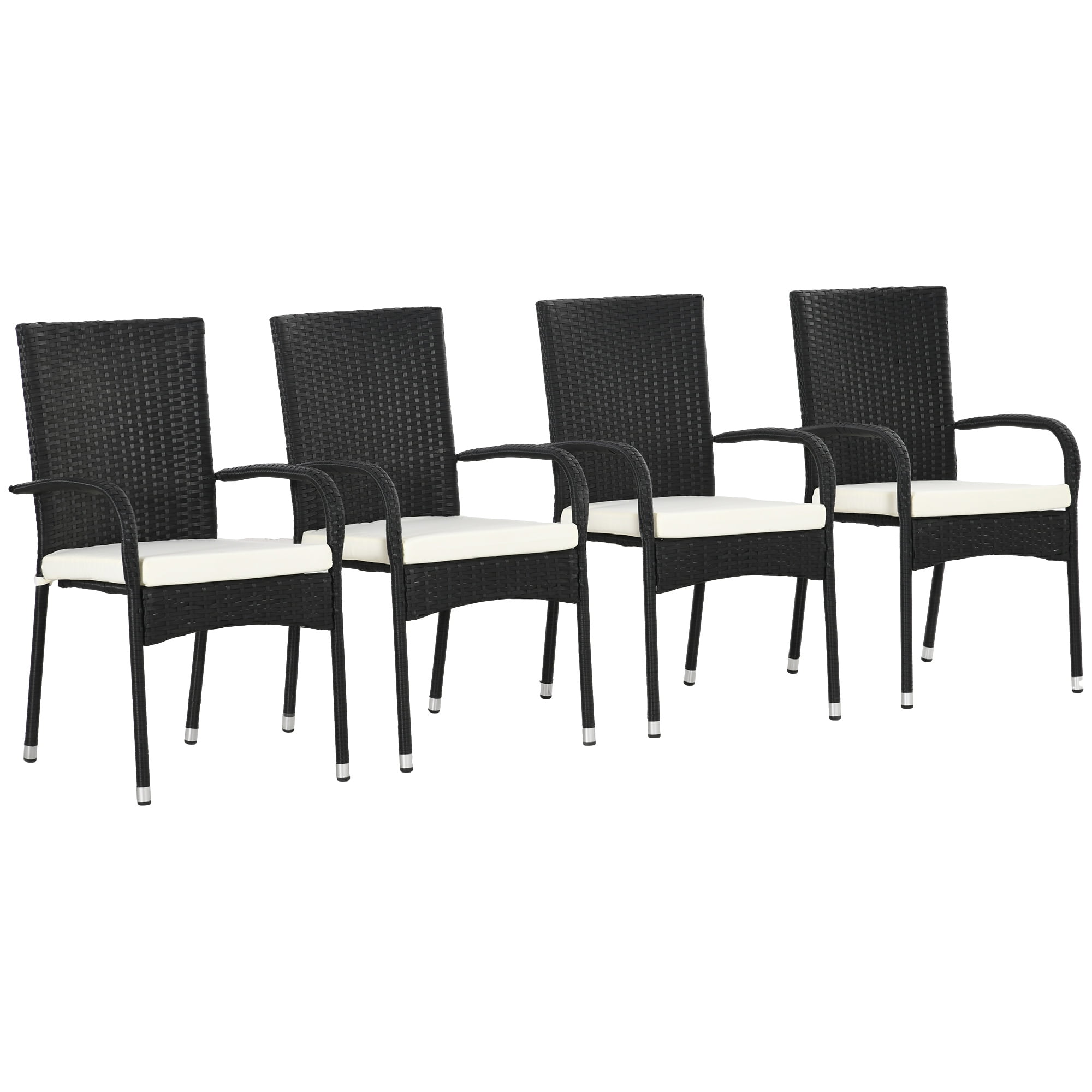 CoSoTower Stackable PE Rattan Outdoor Dining Chairs with Cushions, Set ...