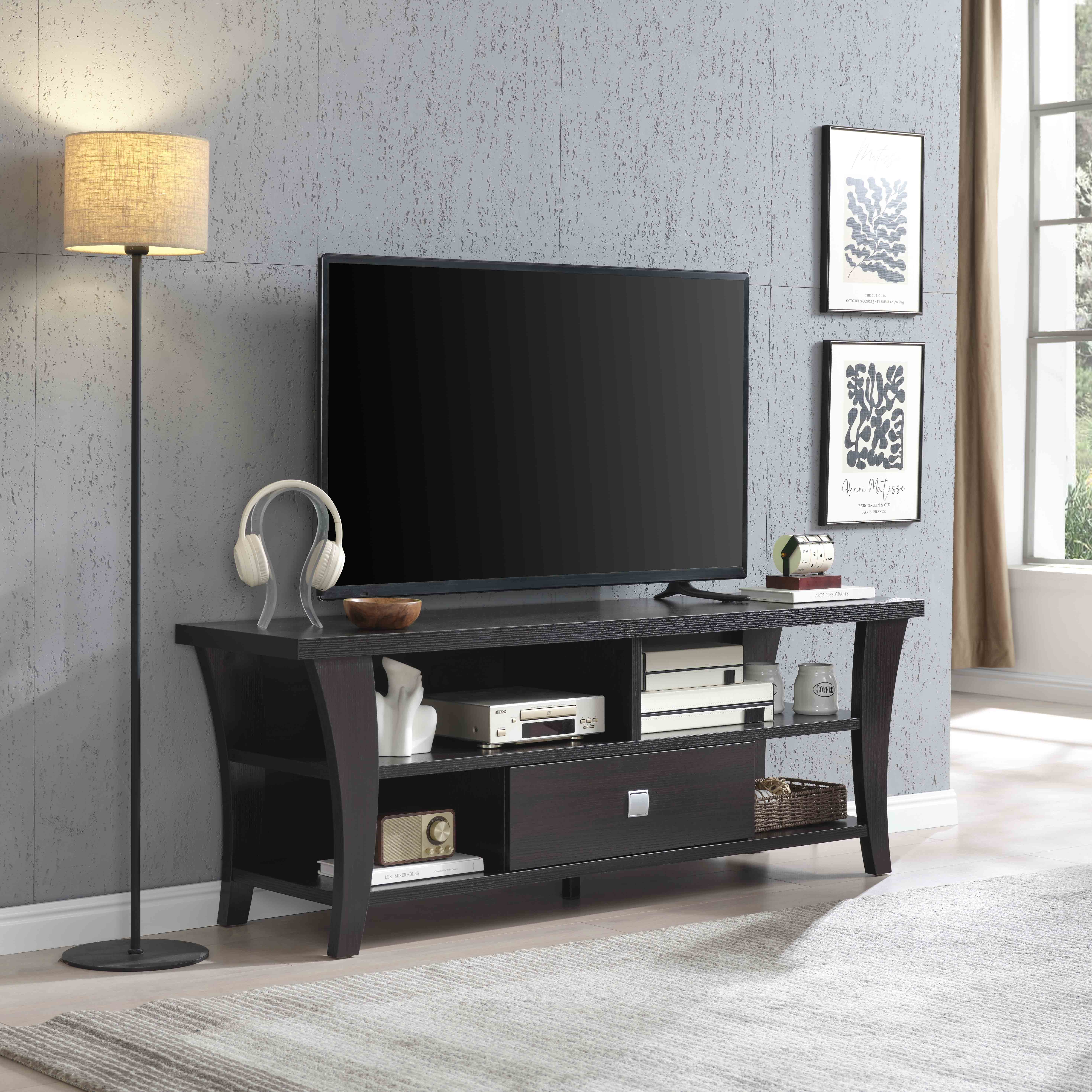 CoSoTower TV Stand Cabinet with Curved Legs One Drawers on Metal Glides ...