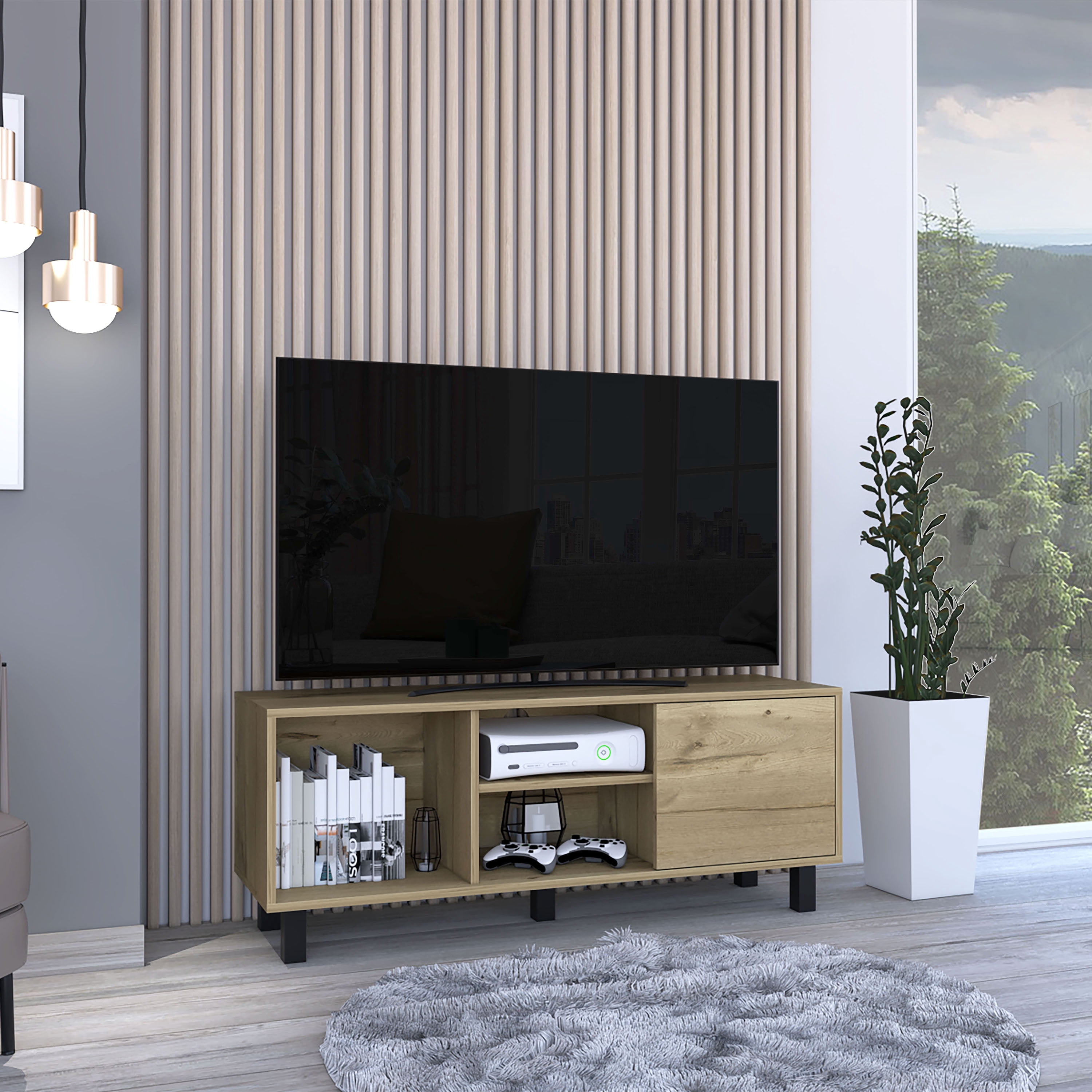CoSoTower TV Stand for TV's Up 43" Three Open Shelves, One Cabinet ...
