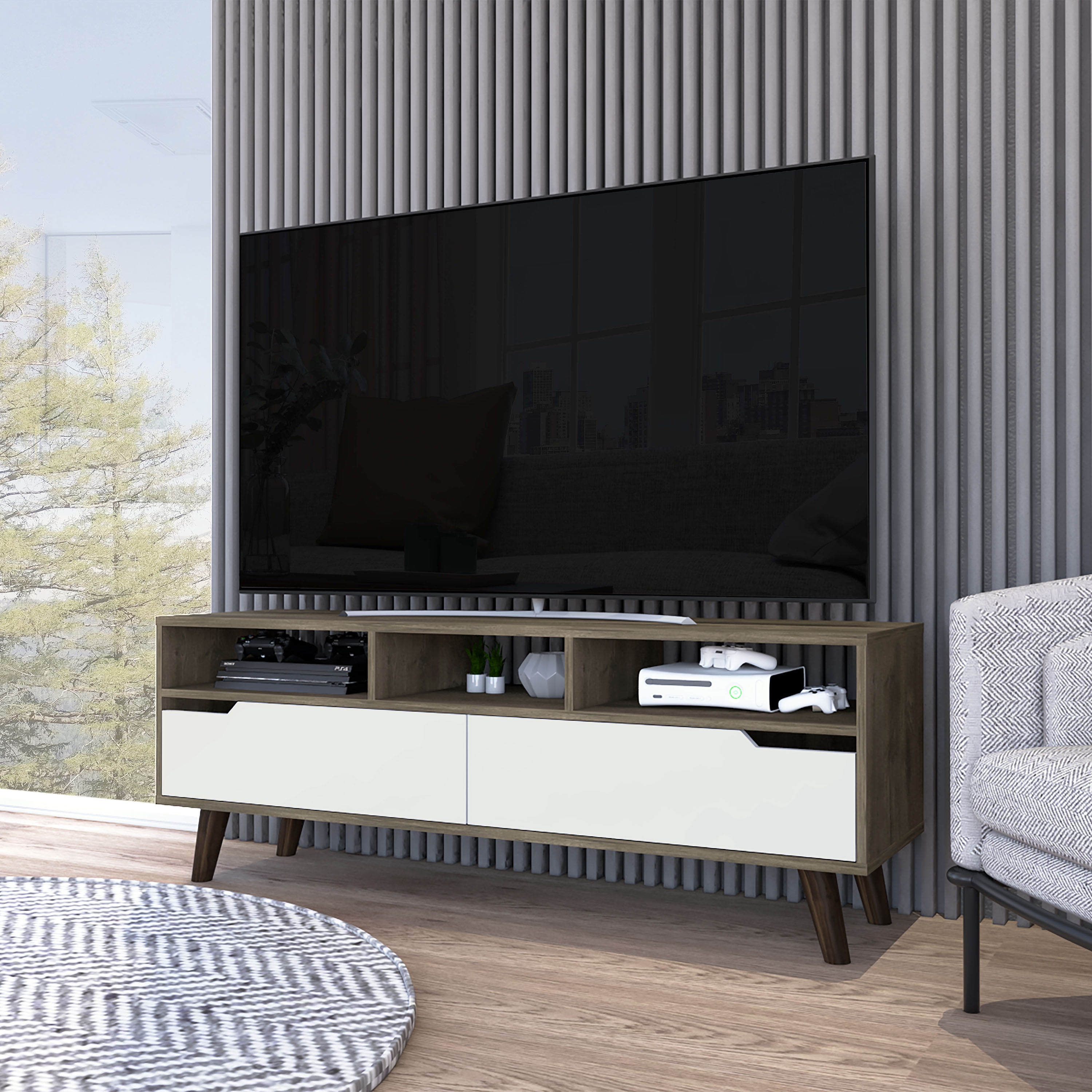 CoSoTower TV Stand for Tv´S Up 52", Four Legs, Three Open Shelves,Two ...