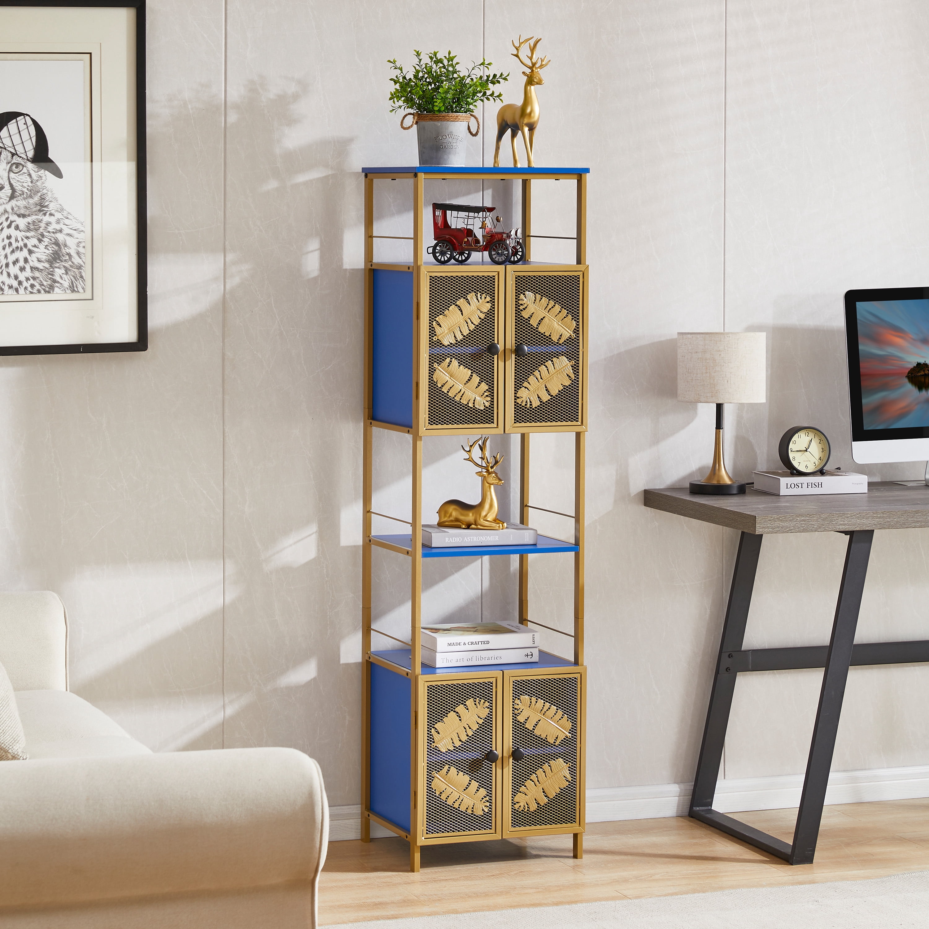 CoSoTower Tall Large Floor Storage Cabinet with Open Compartments and 2 Cabinets with Doors ...