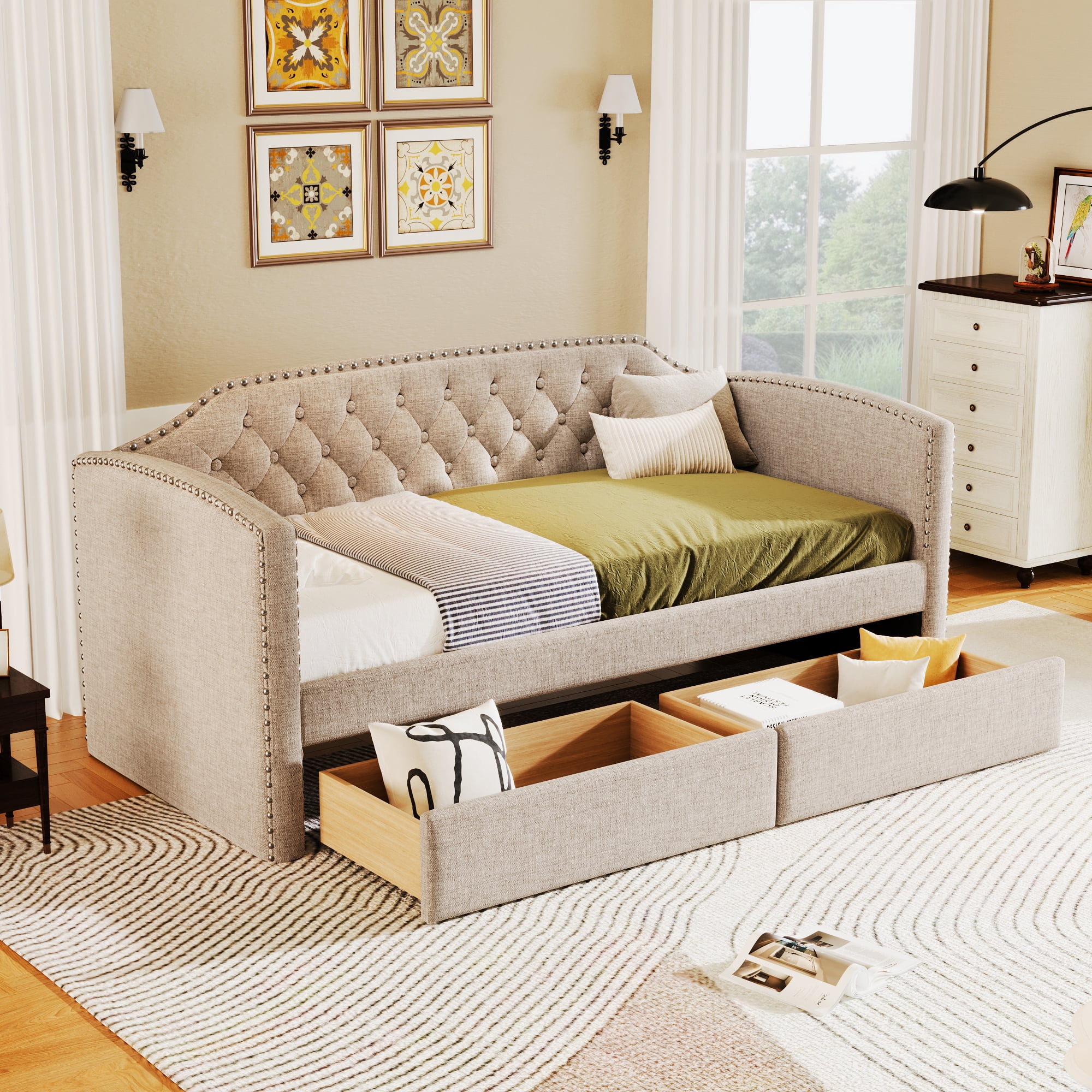 CoSoTower Twin Size Upholstered Daybed with Drawers for Guest Room ...
