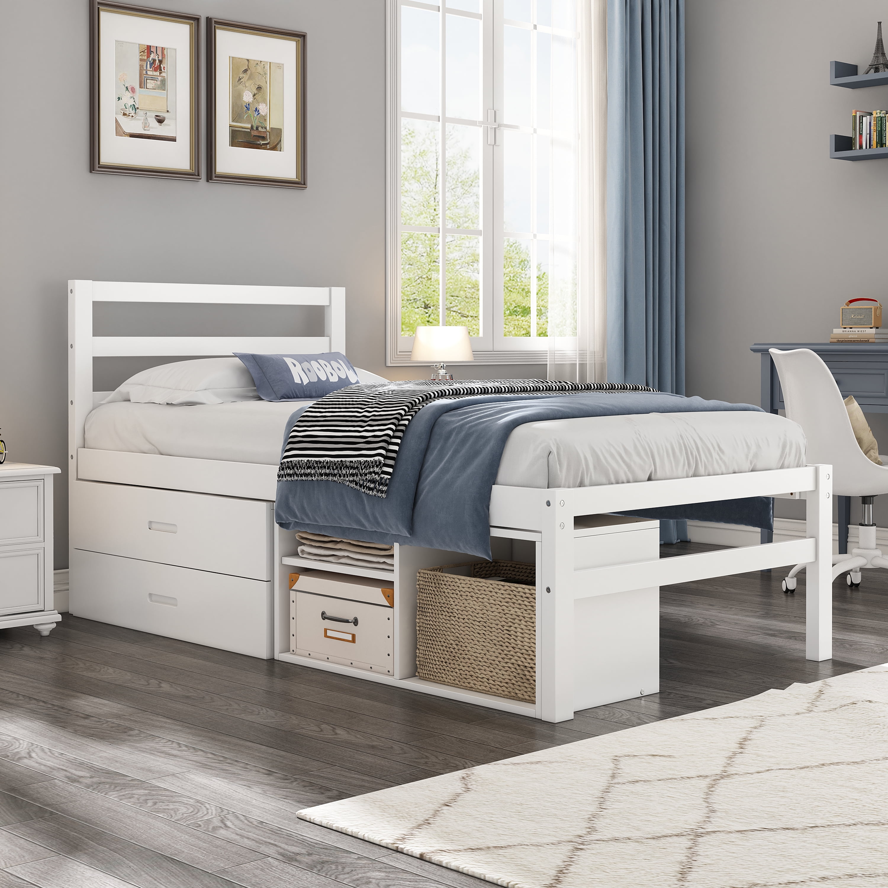 CoSoTower Twin Size Wood Platform Bed with Removable Storage Shelves ...