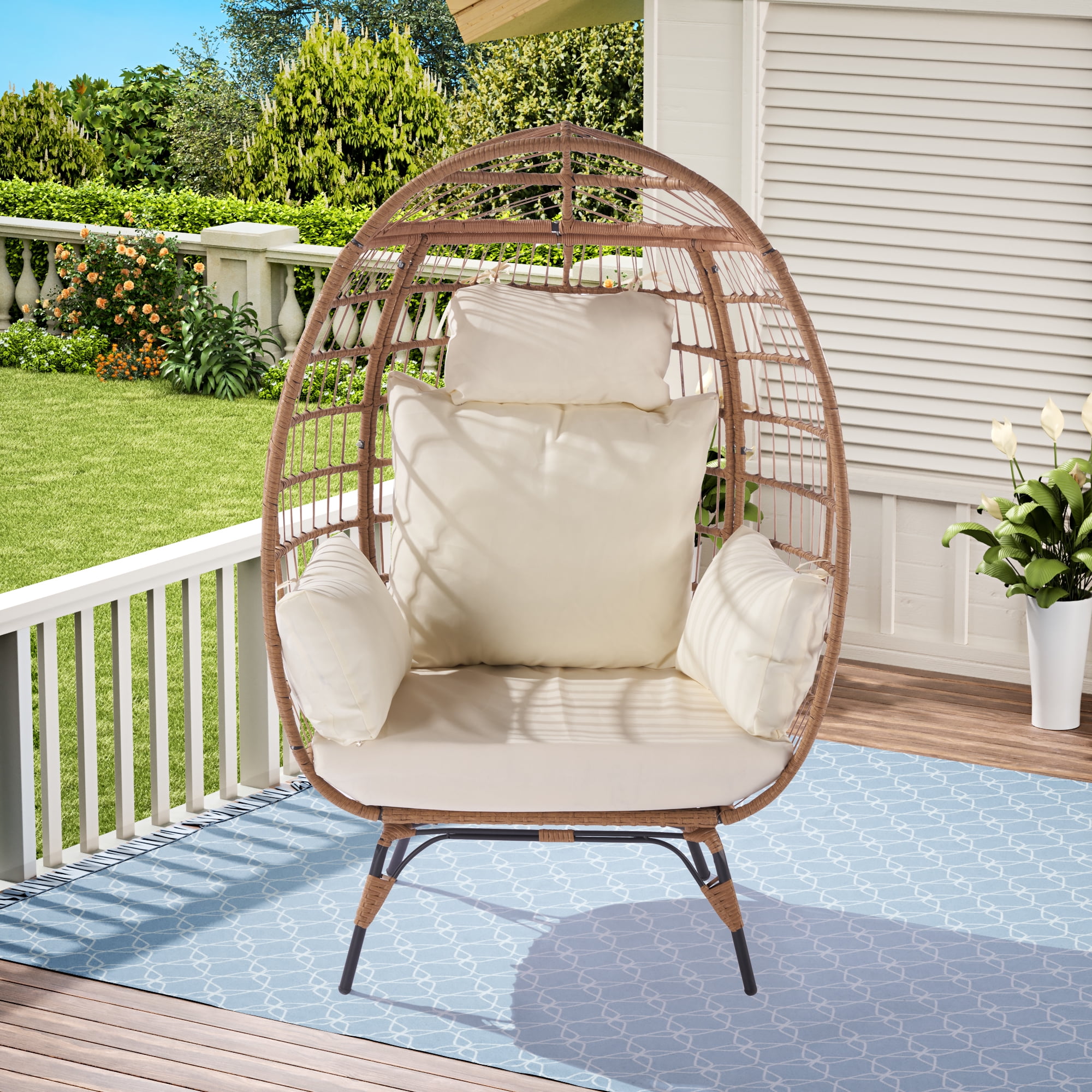 CoSoTower Wicker Egg Chair, Oversized Indoor Outdoor Lounger for Patio ...