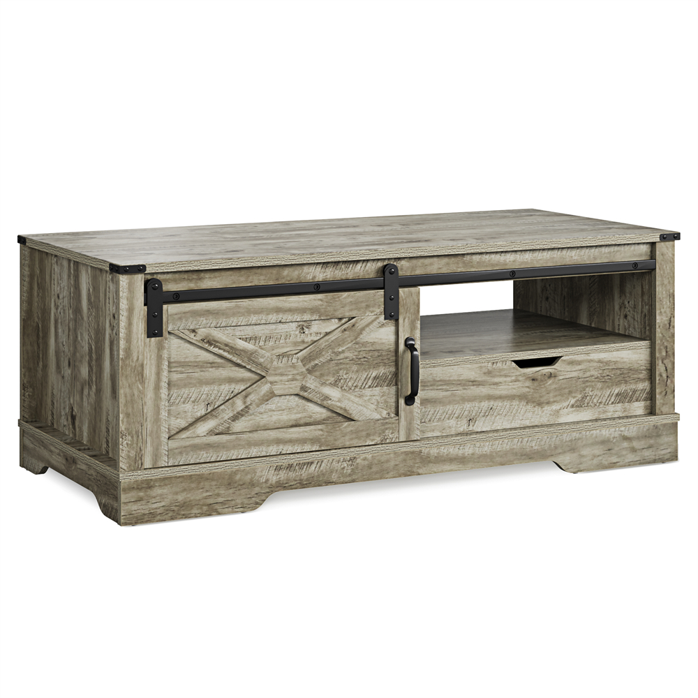 CoSoTower Wood Barn Door Modern Coffee Table Light Gray Sofa Small Side ...