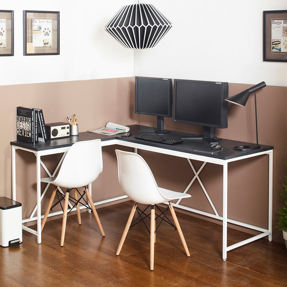 CoSoTower Wood and Metal Corner Desk in Dark Gray and Ivory - Walmart.com