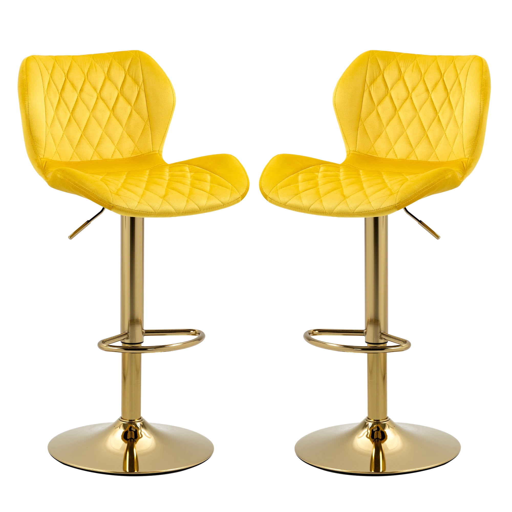 CoSoTower Yellow Velvet Adjustable Swivel Bar Stools Set of 2 Modern ...