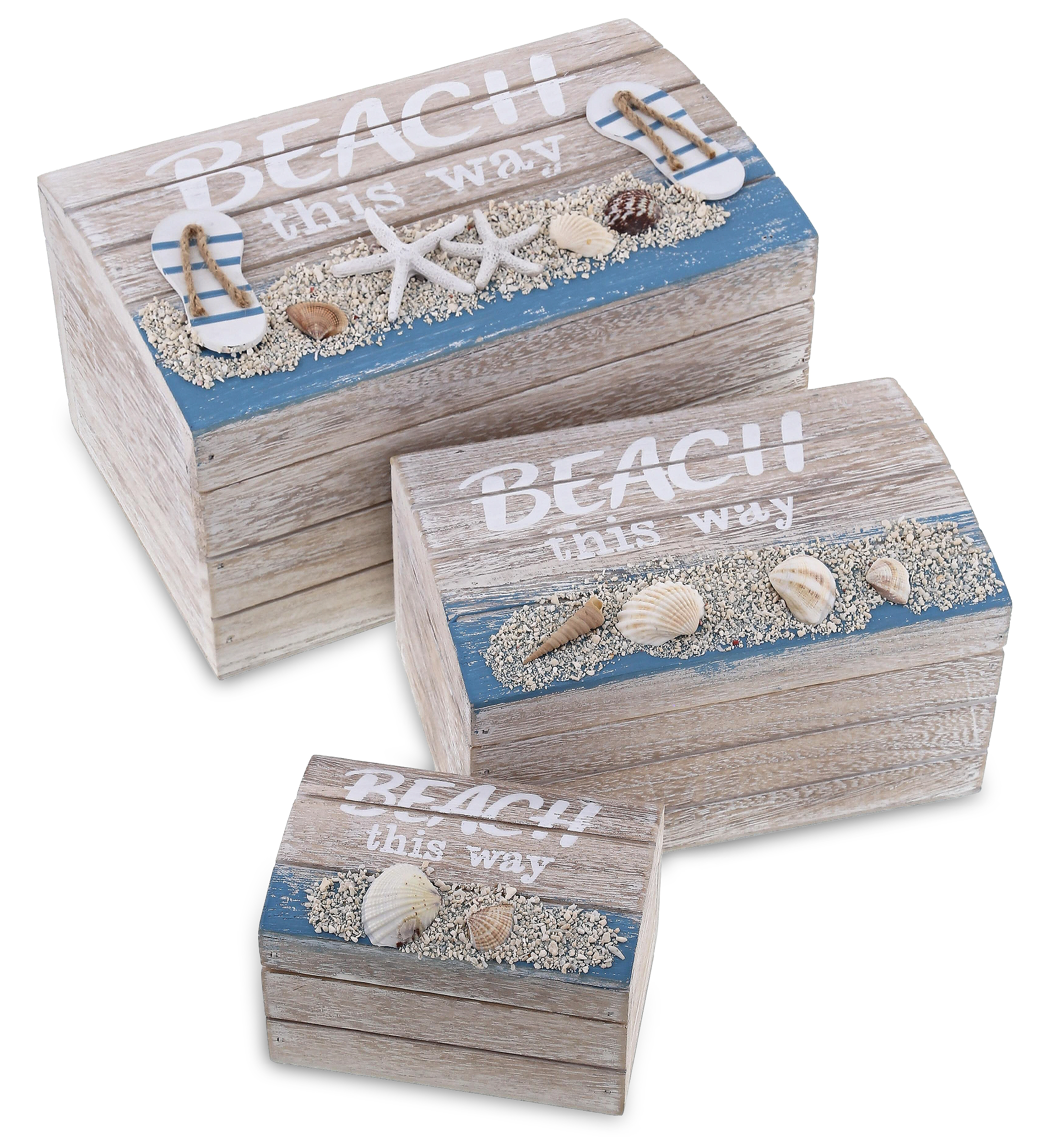 CoTa Global Aqua Sky Wooden Beach Jewelry Box, 3 Pcs Set - Handcrafted ...