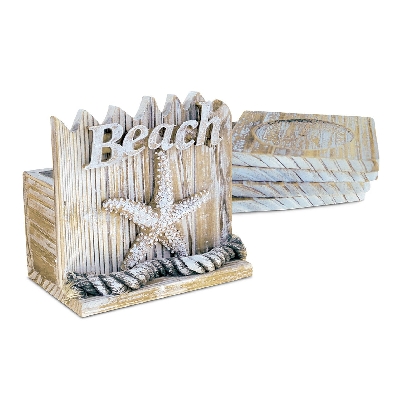 CoTa Global Baja Beach Starfish Nautical Wooden Coaster Set - Rustic ...