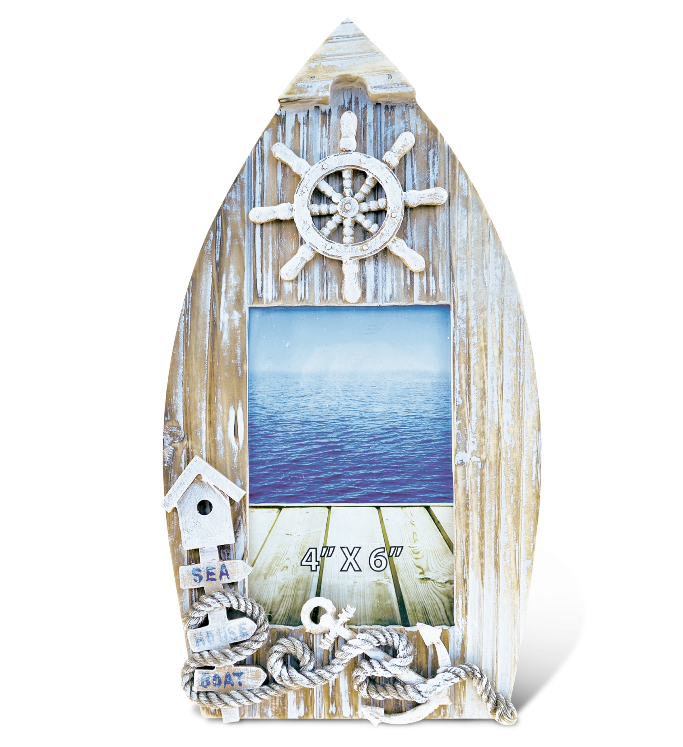 CoTa Global Baja Boat Frame - 4x6 White Distressed Wood Beach Photo ...
