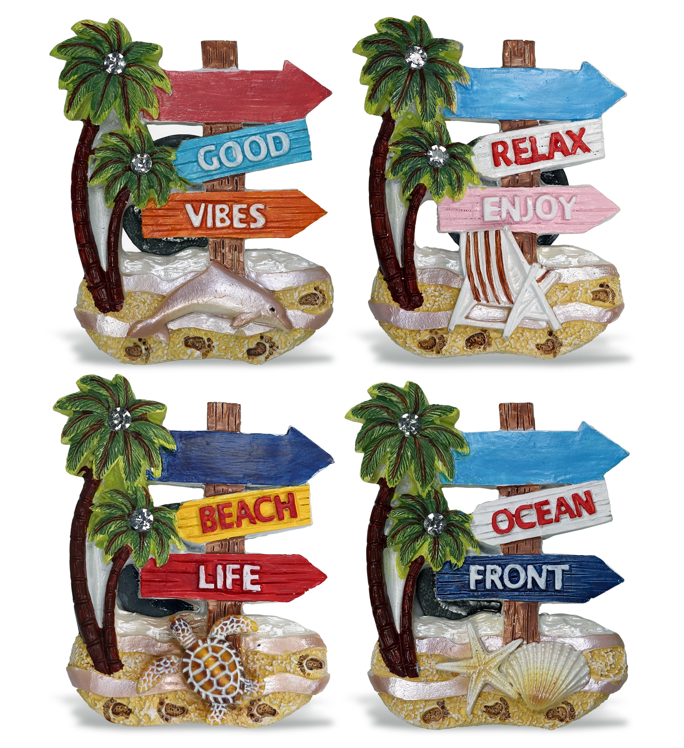 CoTa Global Beach Sign Palm Tree Refrigerator Nautical Magnets Set of 4 ...