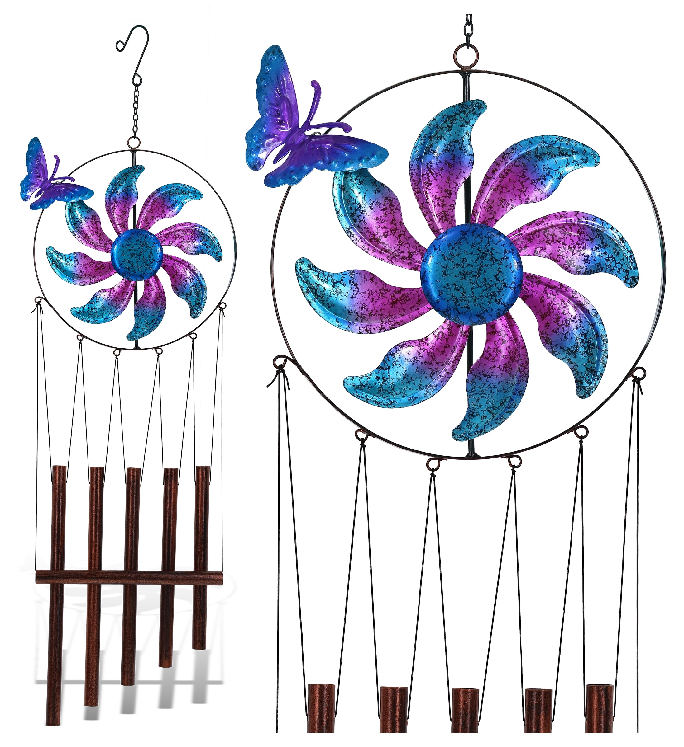 CoTa Global Blue Butterfly Hanging Metal Wind Spinner Wind Chime ...