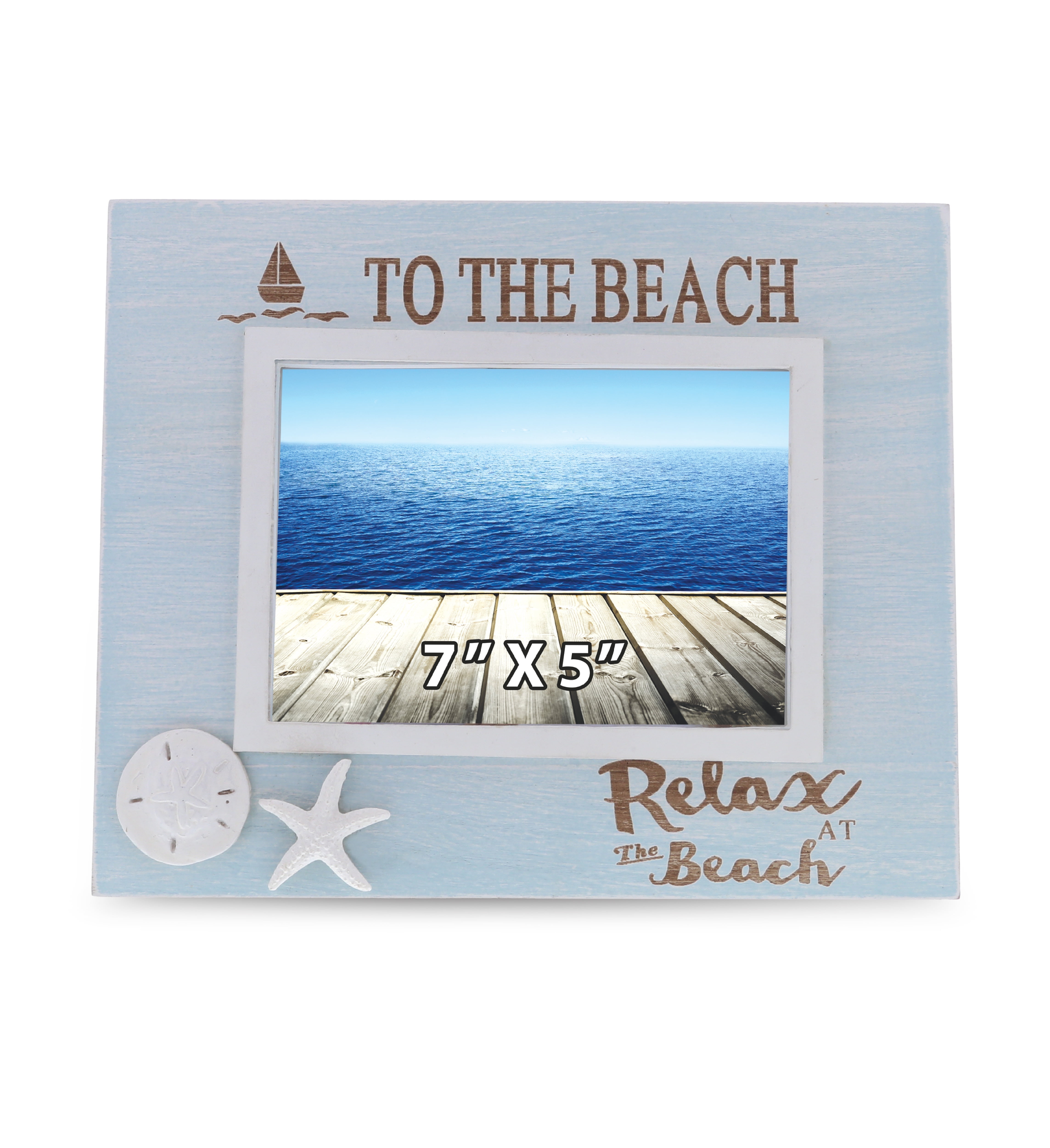 CoTa Global Blue Lagoon Beach 7x5 Frame - Blue Wooden Seashell Photo ...
