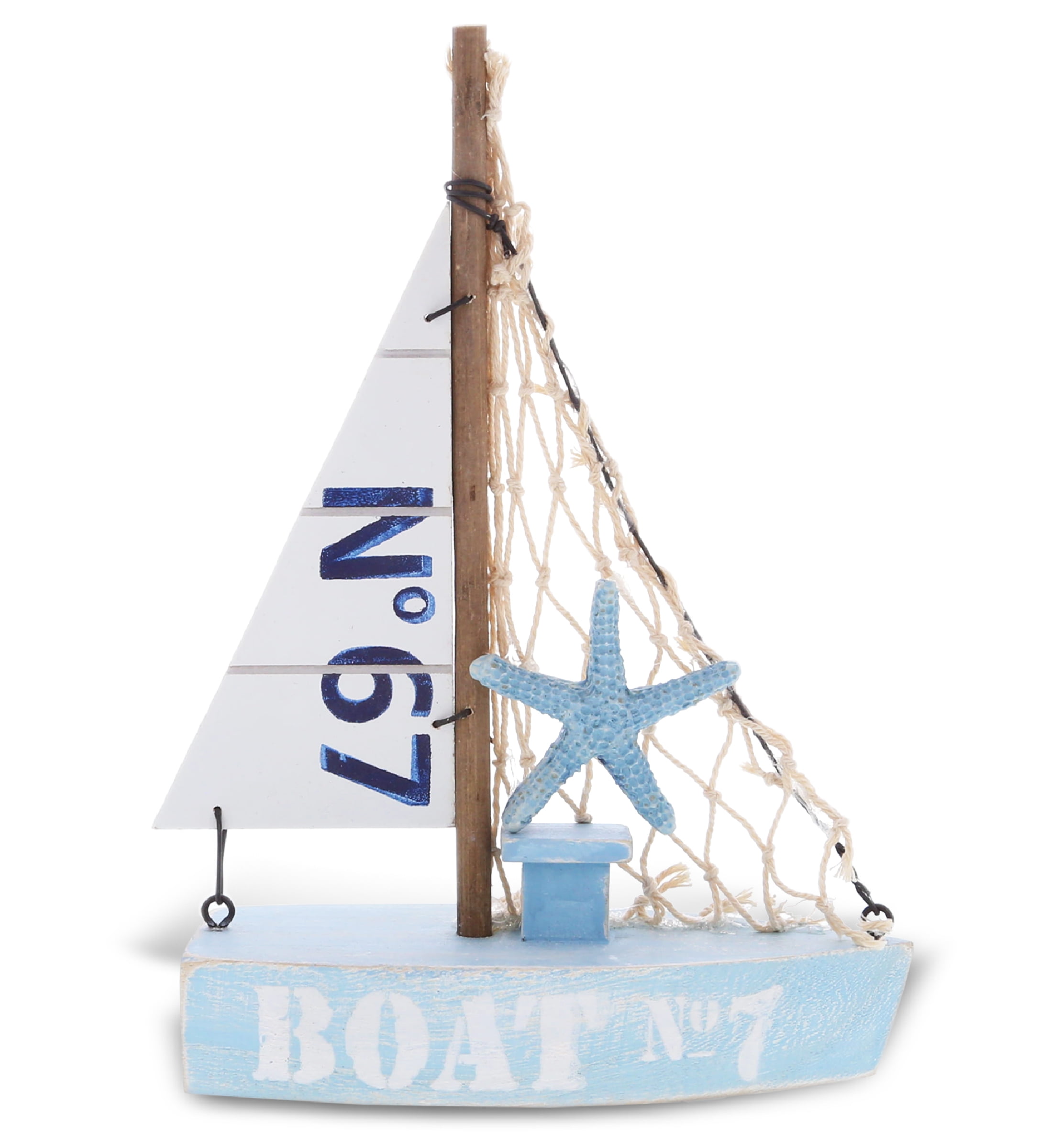 CoTa Global Blue Mist Wooden Sailboat Decor - Seashell Starfish Coastal ...