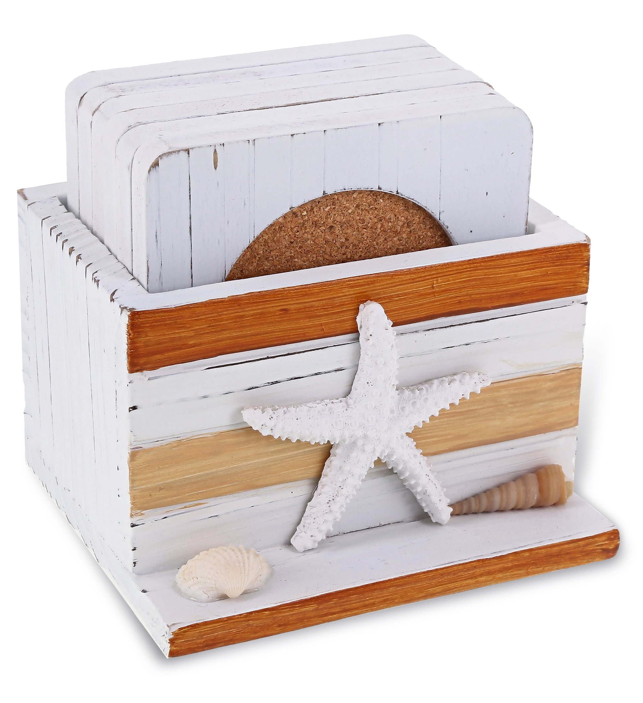 CoTa Global Brown Nautical Wooden Coaster Set - Table Top Centerpiece ...