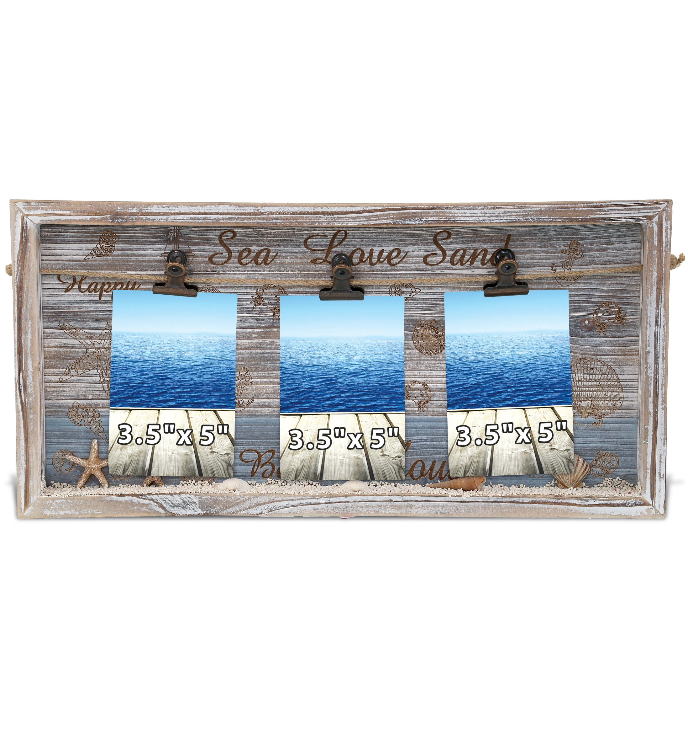CoTa Global Coastal Horizon Pictures Hanger Box Frame - White Distressed Wood Seashell Box Frame ...