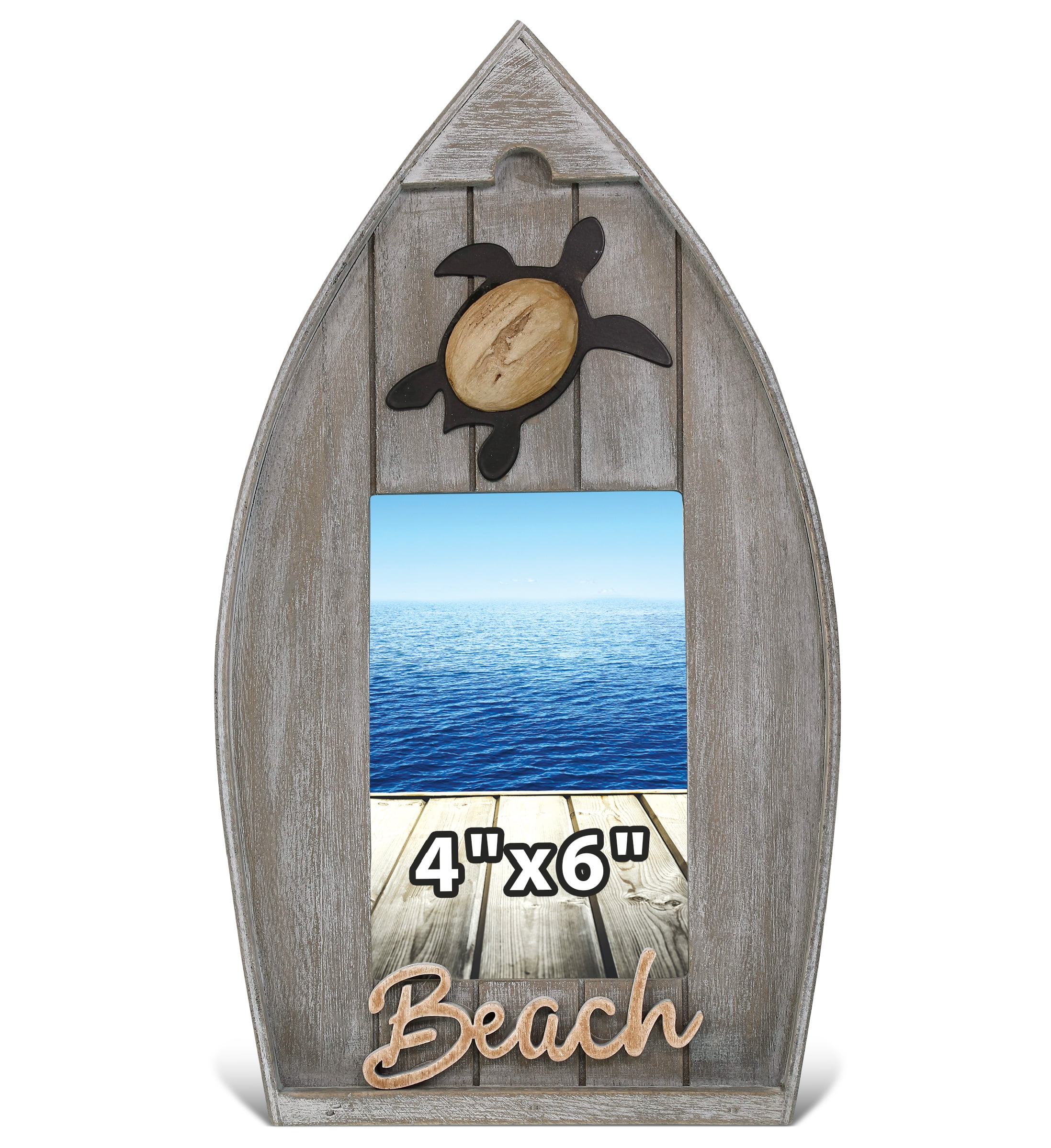 CoTa Global Coastal Sea Turtle Boat 4x6 Frame - Grey Distressed Wood ...