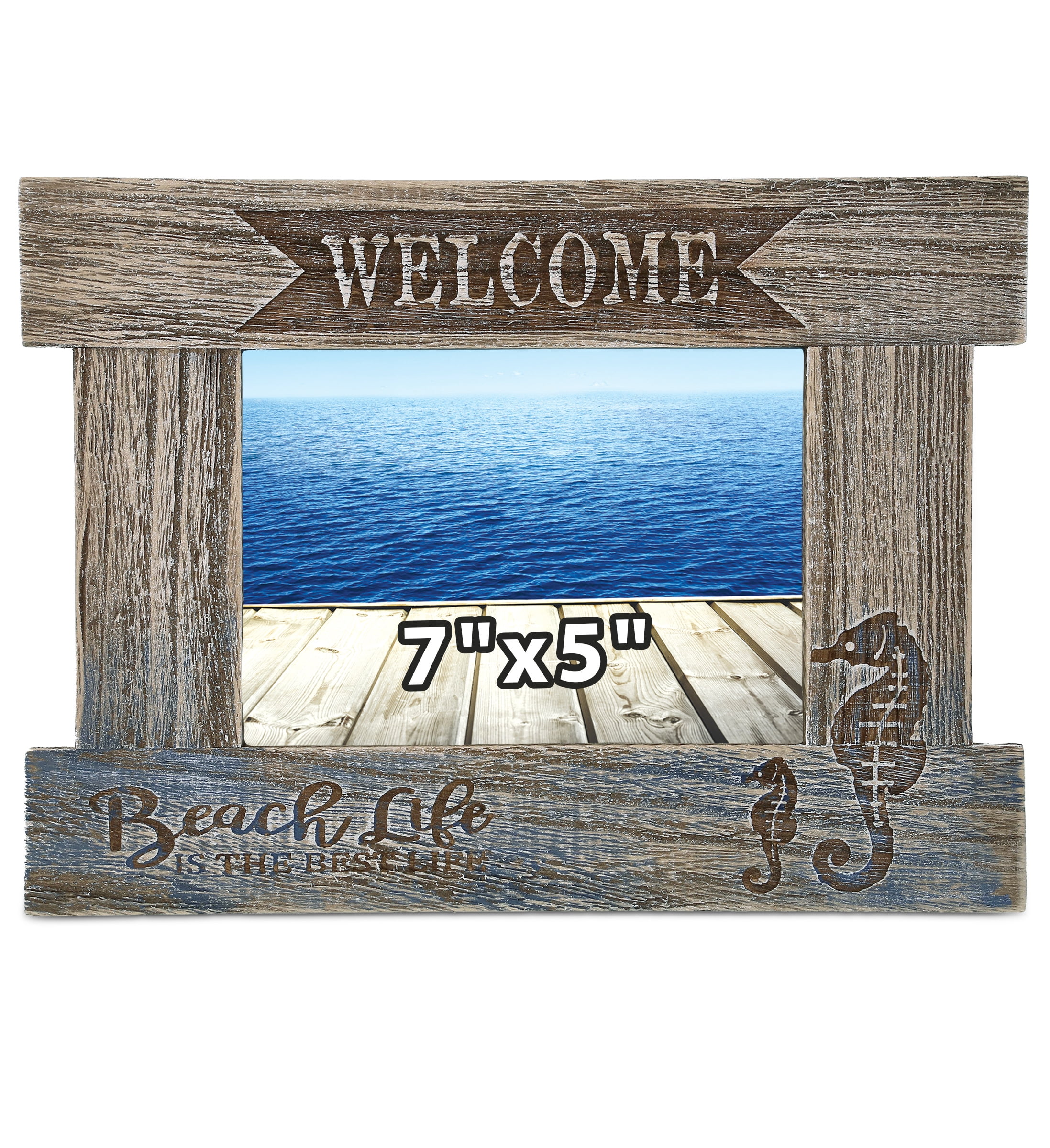 CoTa Global Driftwood Sea Horse 7X5 Frame - White Distressed Wood Photo ...
