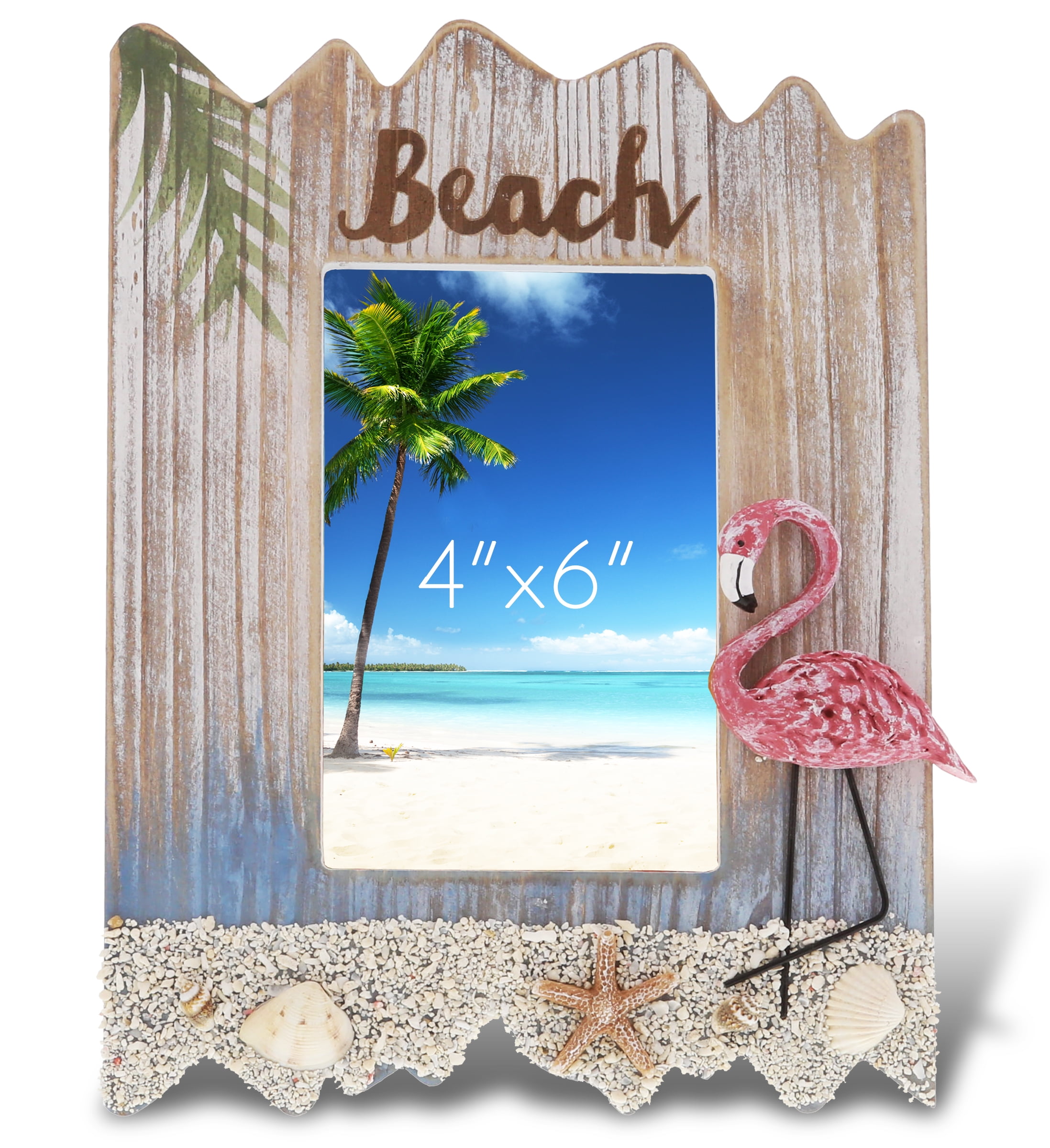 CoTa Global Flamingo Beach 4x6 Frame - Coastal Theme Decor, White Wood ...