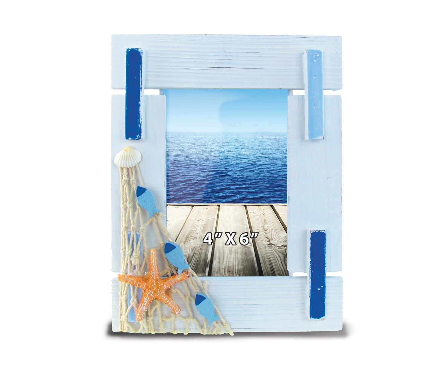CoTa Global Light Blue Stripes Beach 4x6 Frame - Blue Distressed Wood ...