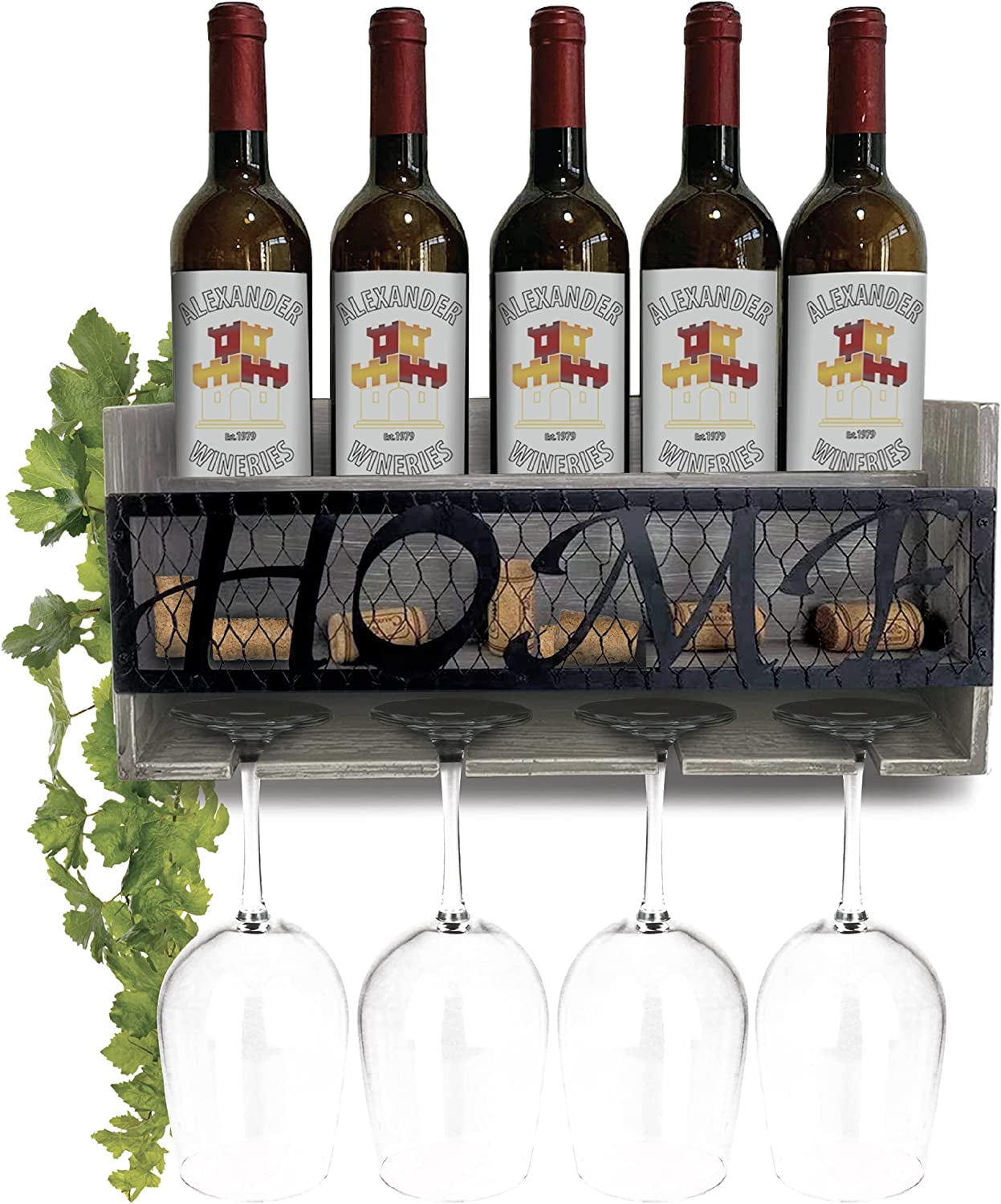 CoTa Global Modern Grey Wall Mounted Wine Rack - Wooden Wine Bottle ...