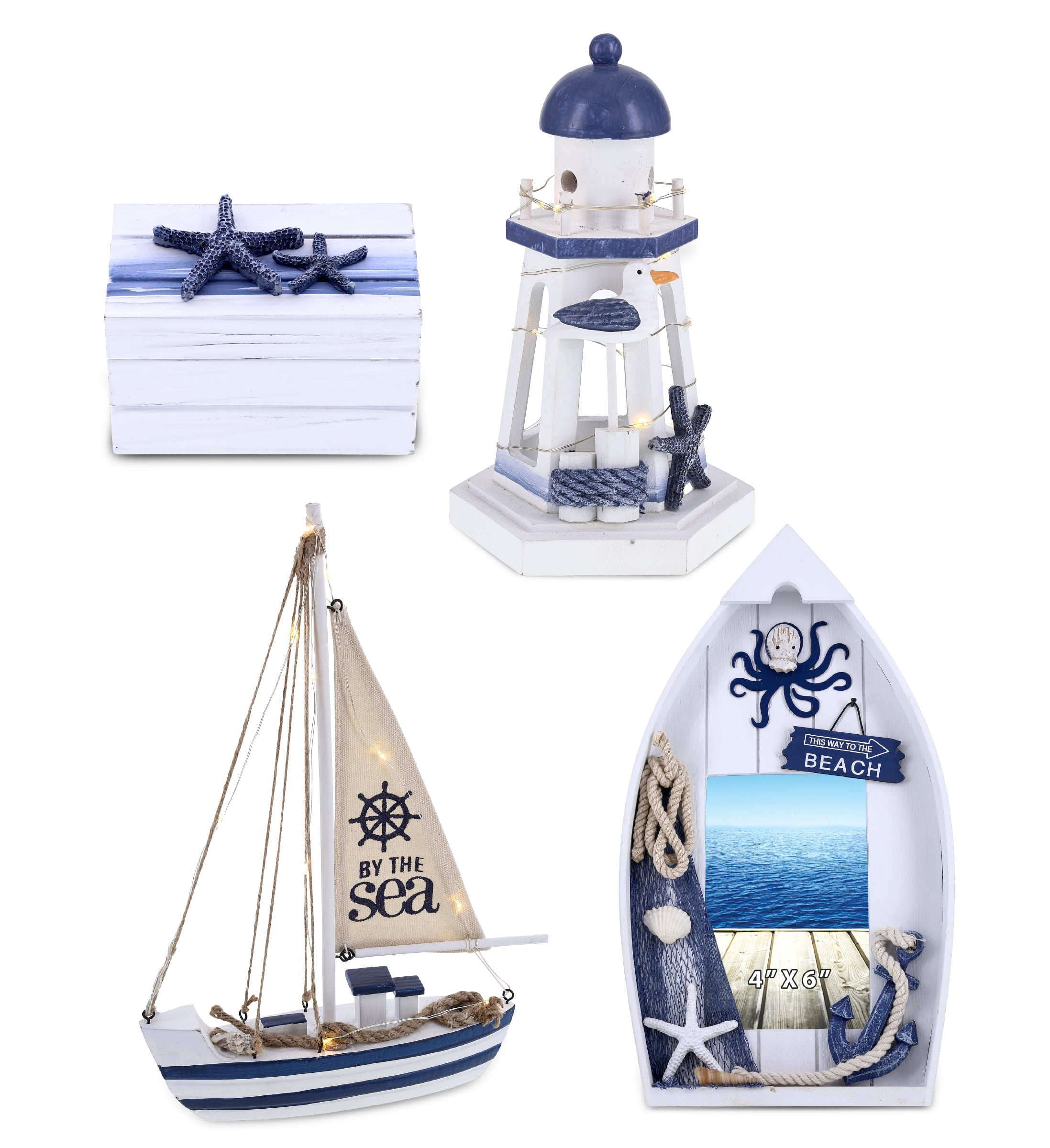 CoTa Global Ocean Blue Nautical Collection - Wooden Sea Boat with LED ...
