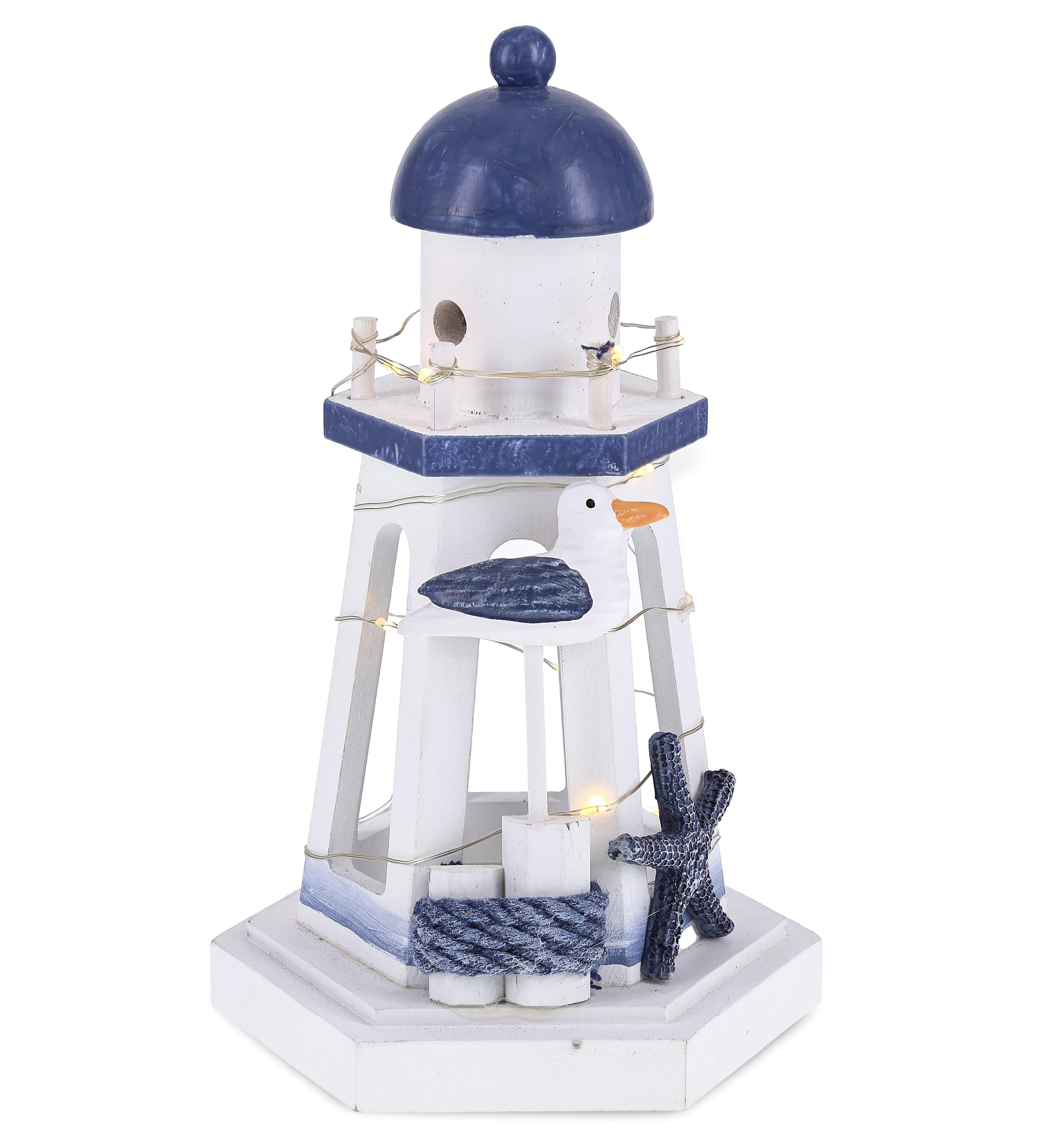 CoTa Global Ocean Blue Nautical Wooden Lantern Lighthouse With LED ...