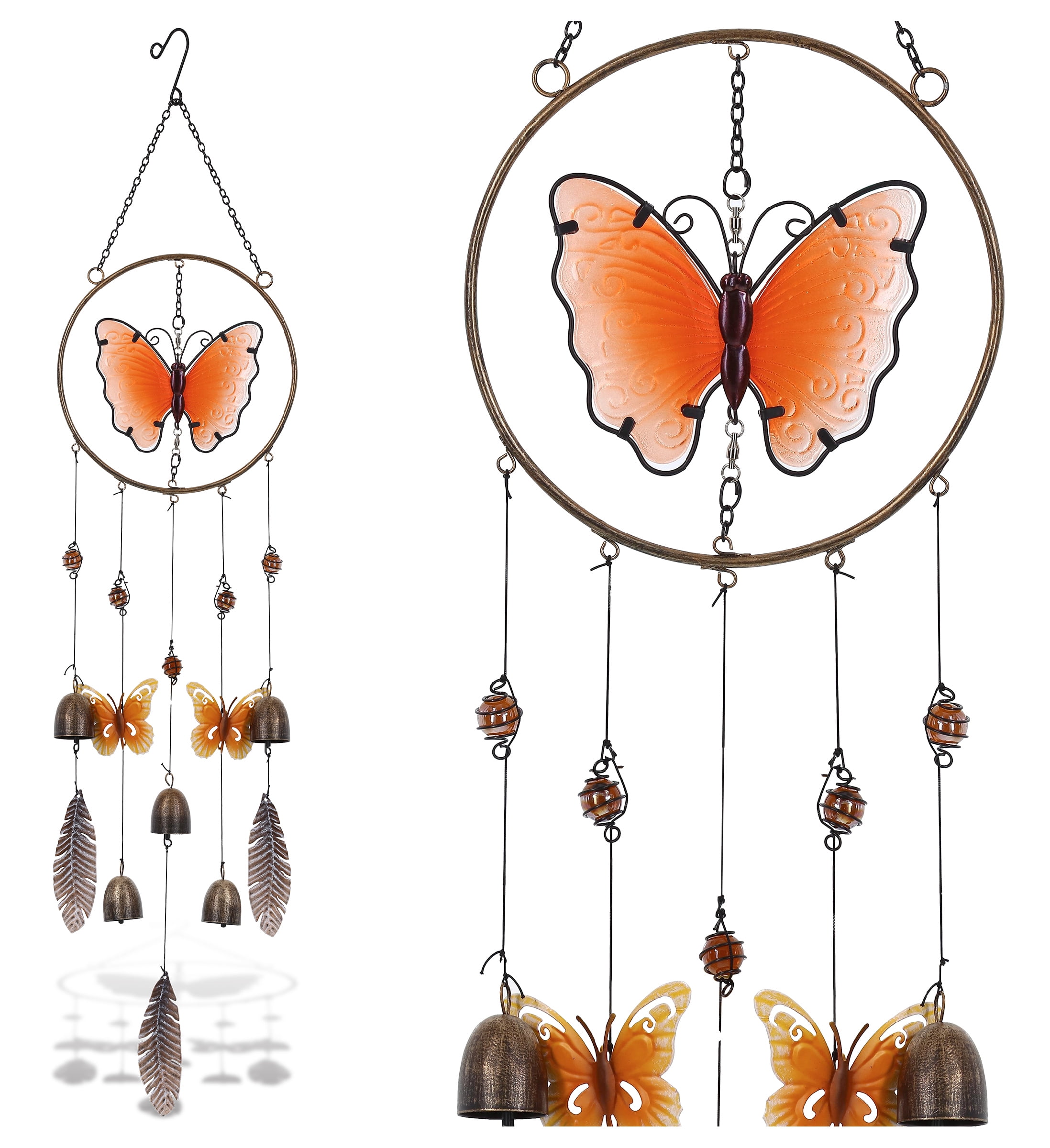 CoTa Global Orange Butterfly Hanging Metal Wind Spinner Wind Chime ...