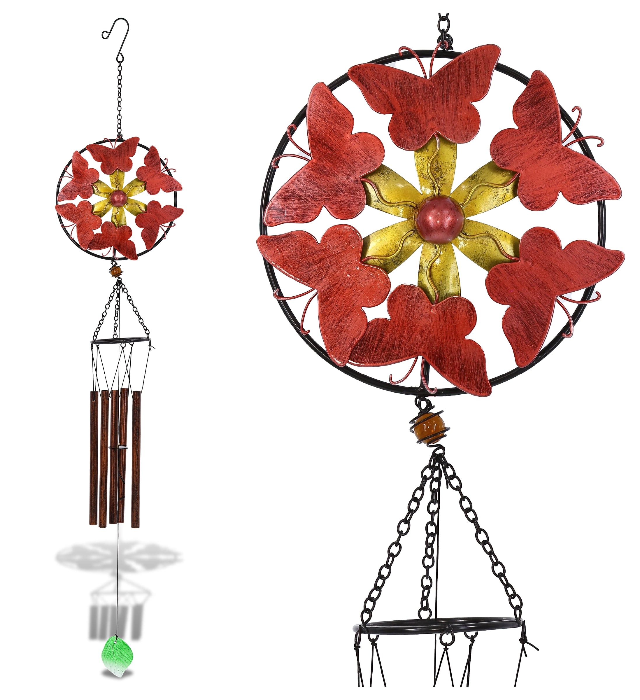 CoTa Global Red Butterflies Hanging Metal Wind Spinner Wind Chime ...