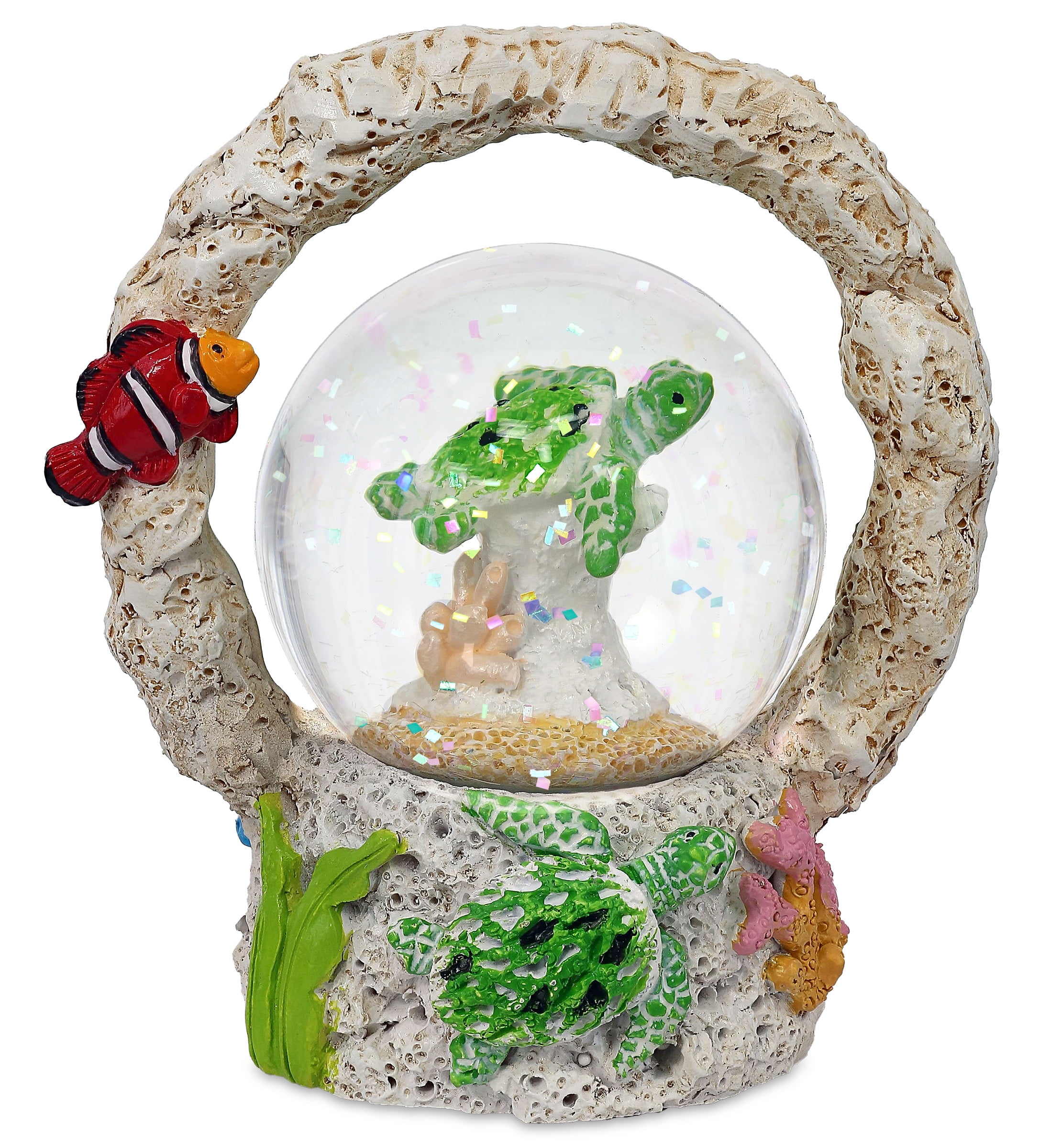 CoTa Global Sea Turtle Coral Snow Globe Decor - Elegant Pink Sparkle ...