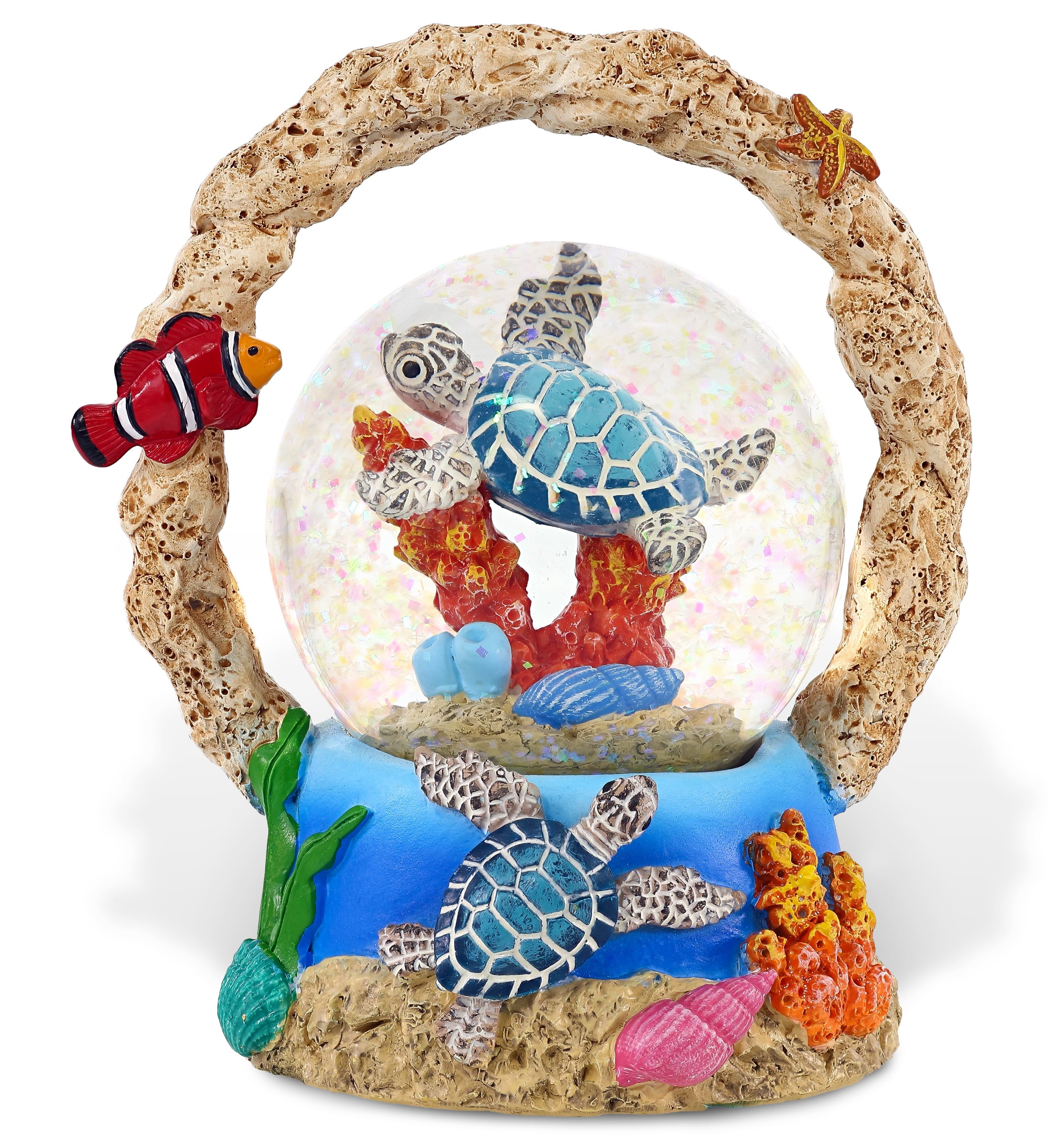 CoTa Global Sea Turtle Coral Snow Globe Decor - Elegant Pink Sparkle ...
