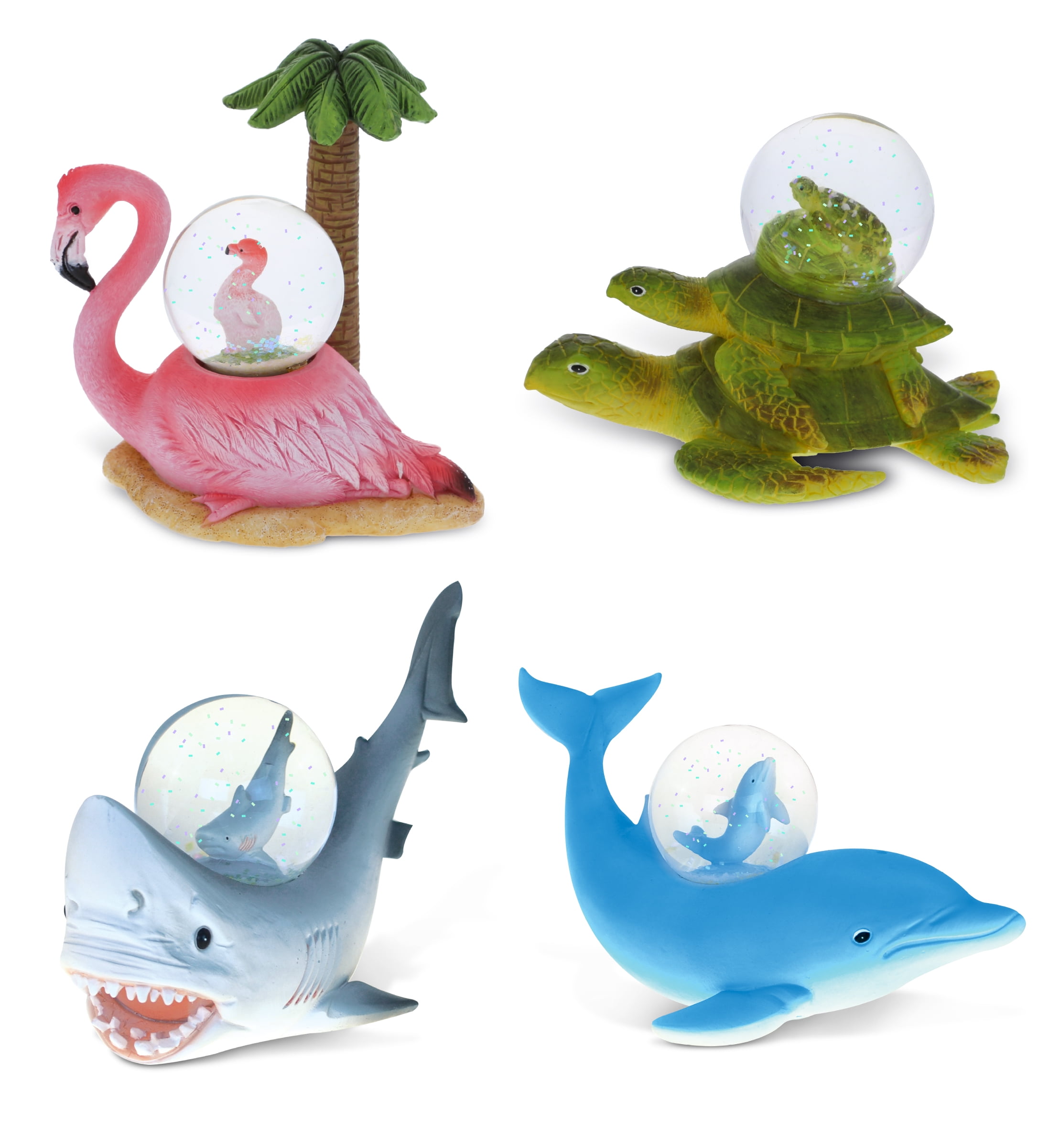 CoTa Global Shark, Dolphin, Flamingo, Sea Turtle Snow Globe Set of 4 ...