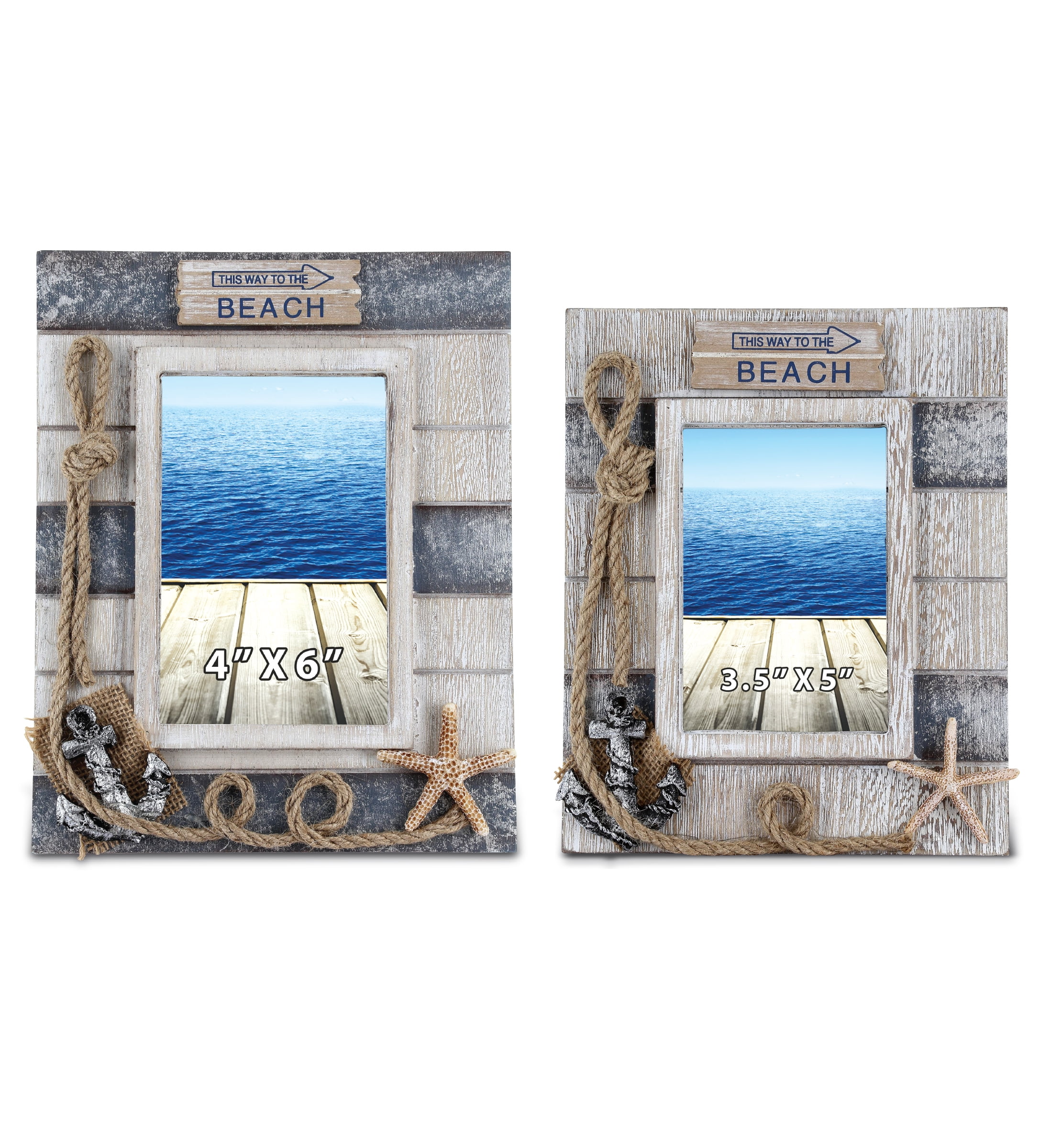 CoTa Global Silver Sea Nautical Photo Frames 4x6 and 3.5x5, 2 Pcs Set ...