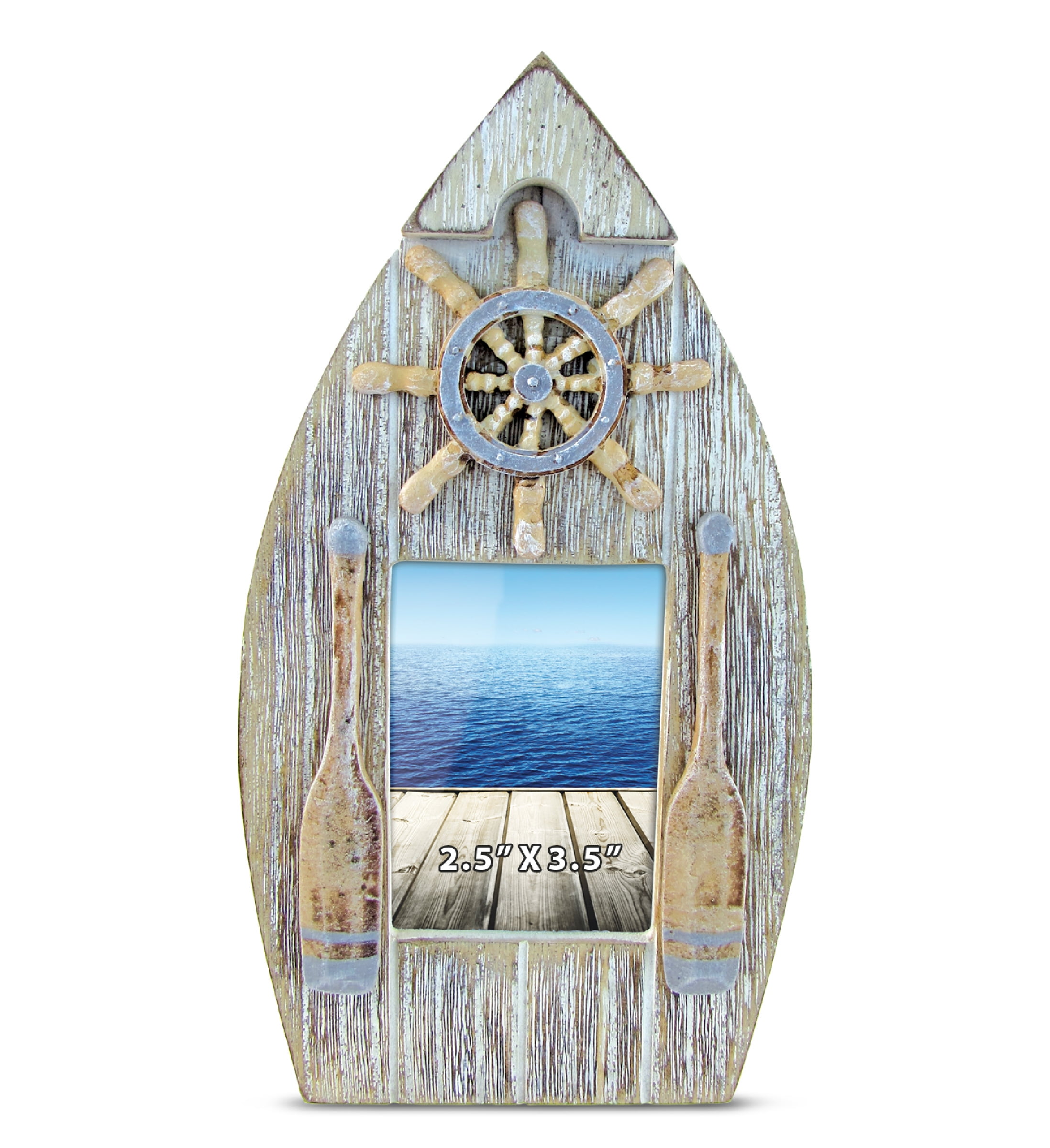 CoTa Global Vintage Boat Frame - 2.5x3.5 White Distressed Wood Seashell ...
