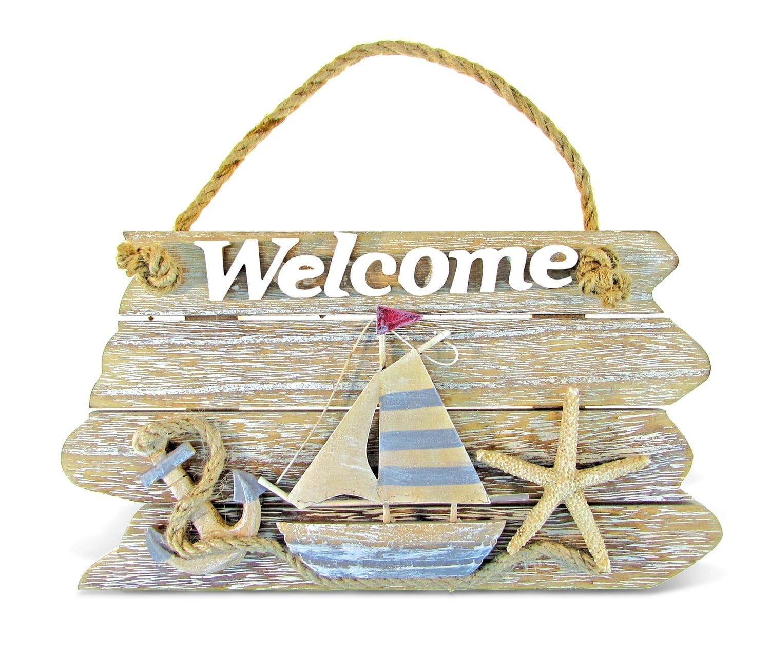 Puzzled Vintage Coastal Decor: Nautical Wooden Welcome Door Sign with ...