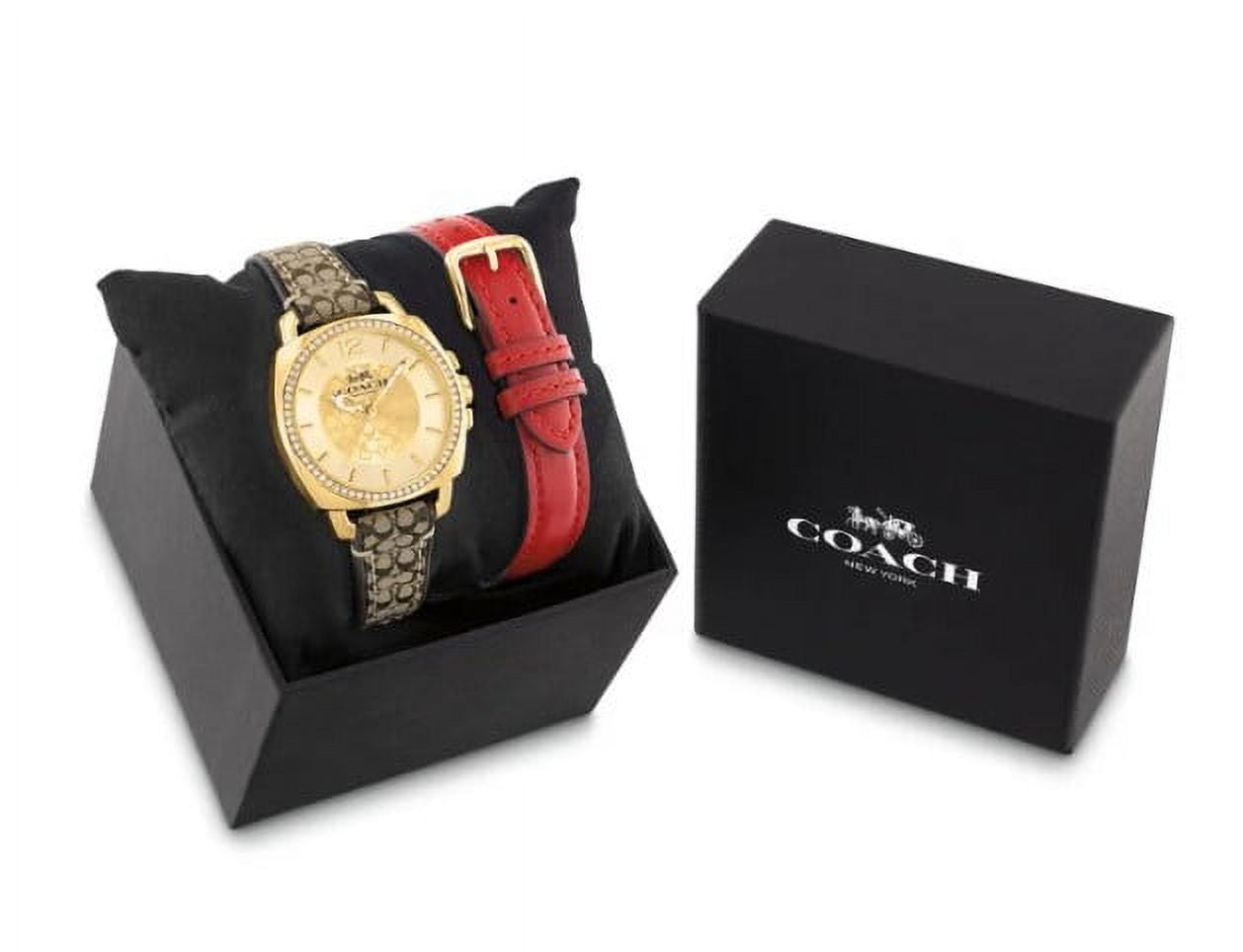 Coach Women's Watch, Gold Tone Glitz Dial, Brown Leather Strap, Red ...