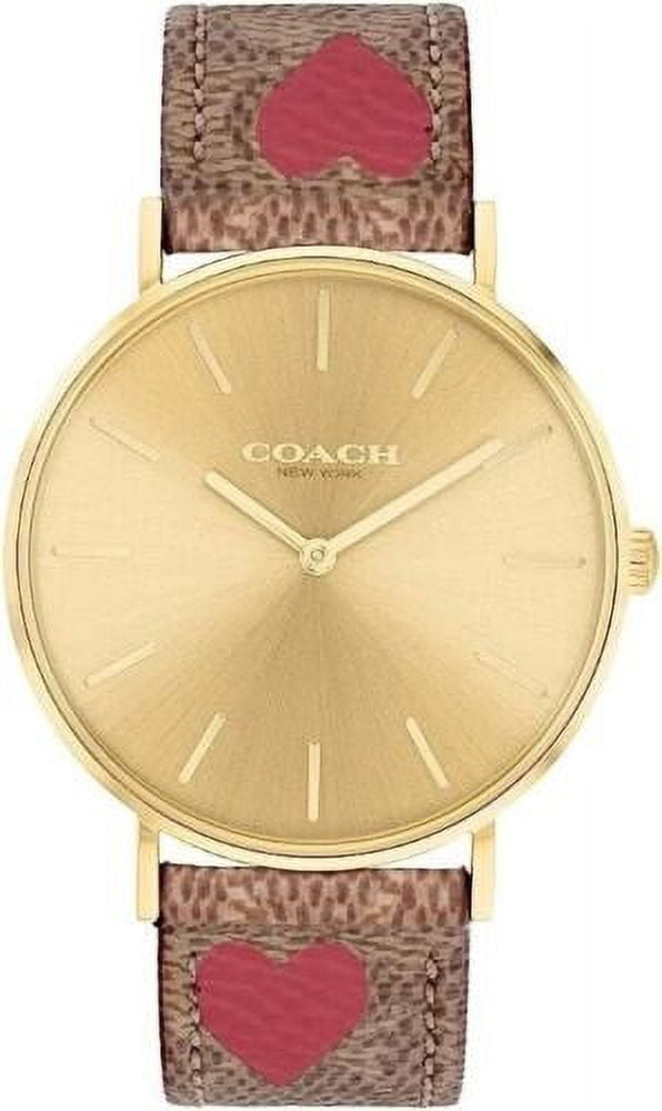 COACH 14503886 Gold Dial Brown Leather Strap Ladies 36mm Perry Watch ...