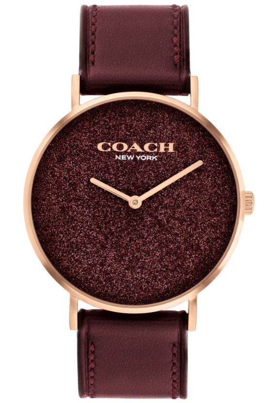 Coach 14504079 Perry Wine Purple Glitter Dial Rose Gold Tone Wine Purple Leather Strap Women's ...