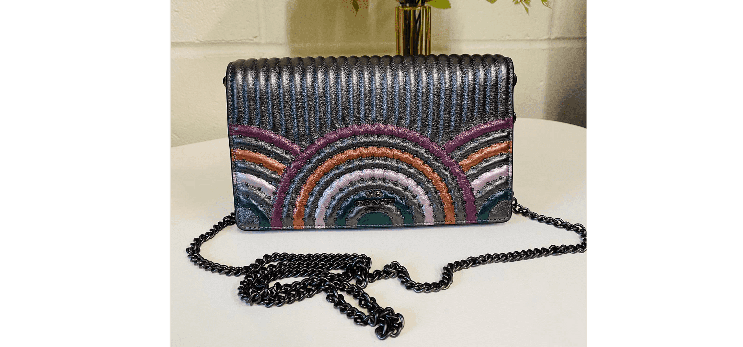 Coach 38918 Callie Foldover Chain Clutch Crossbody IN Mtllic Graphite ...