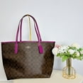 Coach Signature Coated Canvas Brown Dark Magenta City Tote Shoulder Bag ...