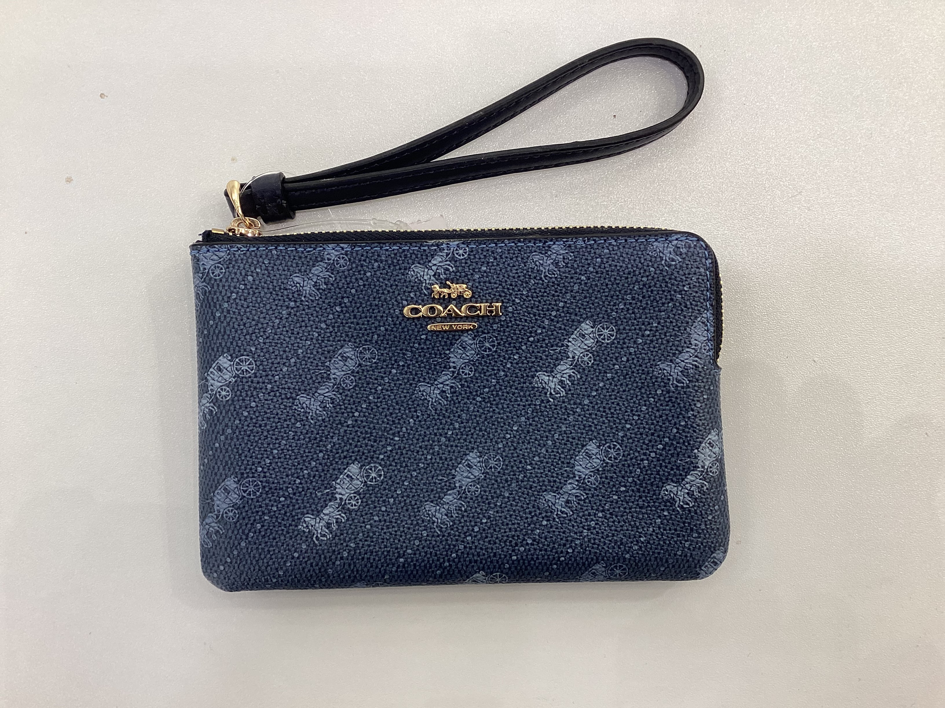 Coach Signature Coated Canvas Corner Zip Wristlet with Leather Details ...