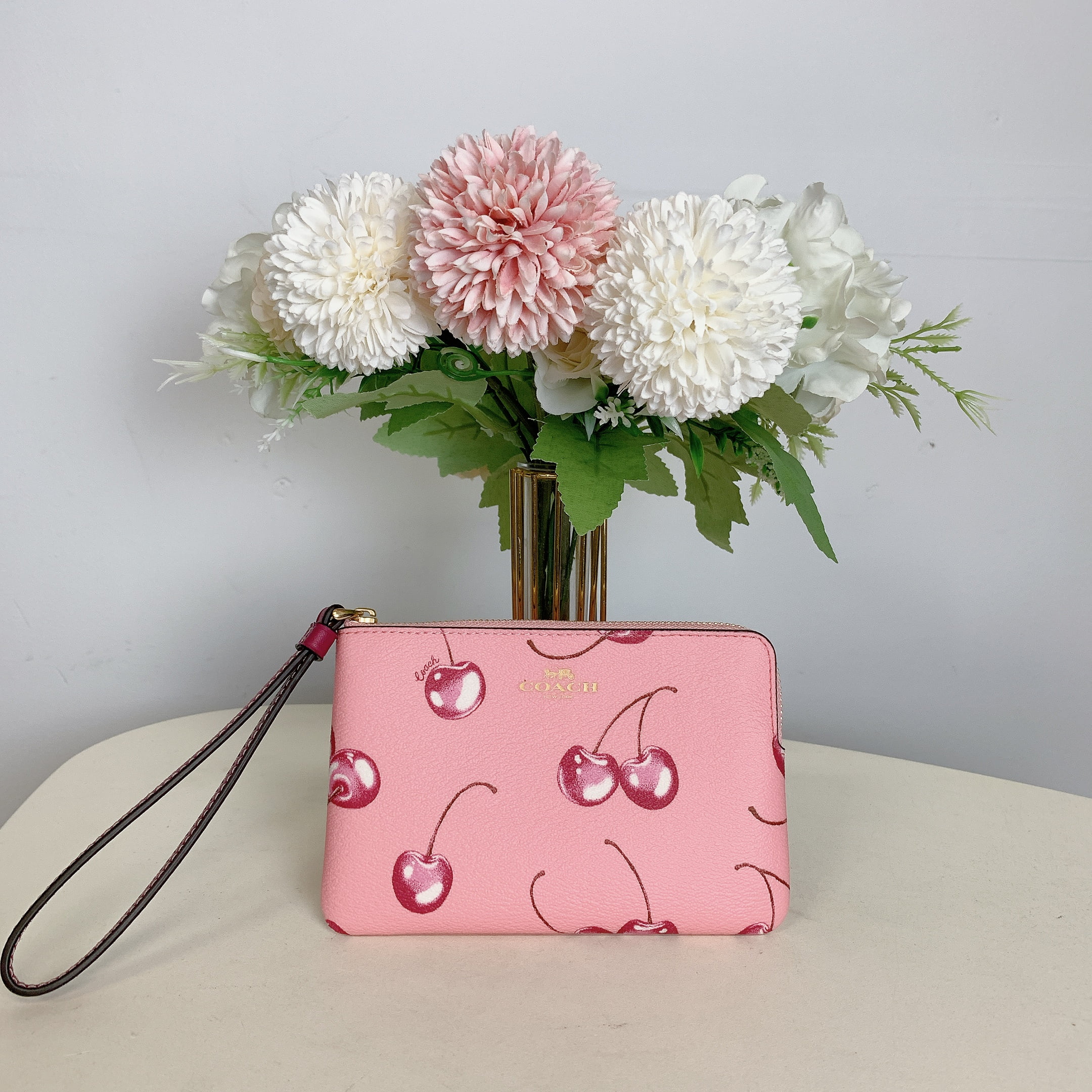 Coach Corner Zip Small Wallet with Recycled Leather & Cherry Print ...