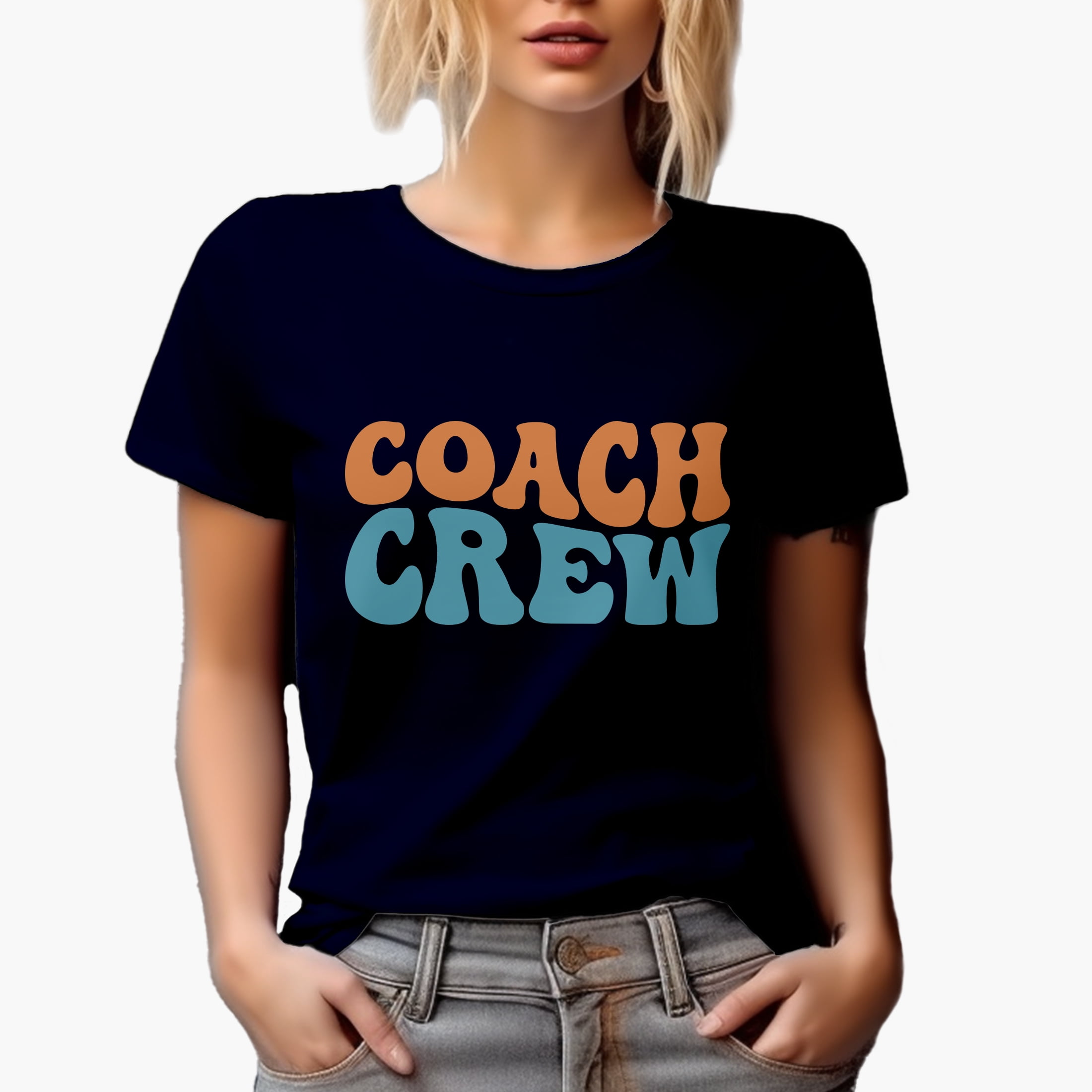 Coach Crew, Coaching Themed, Groovy Retro Wavy Text Merch Gift, Navy ...